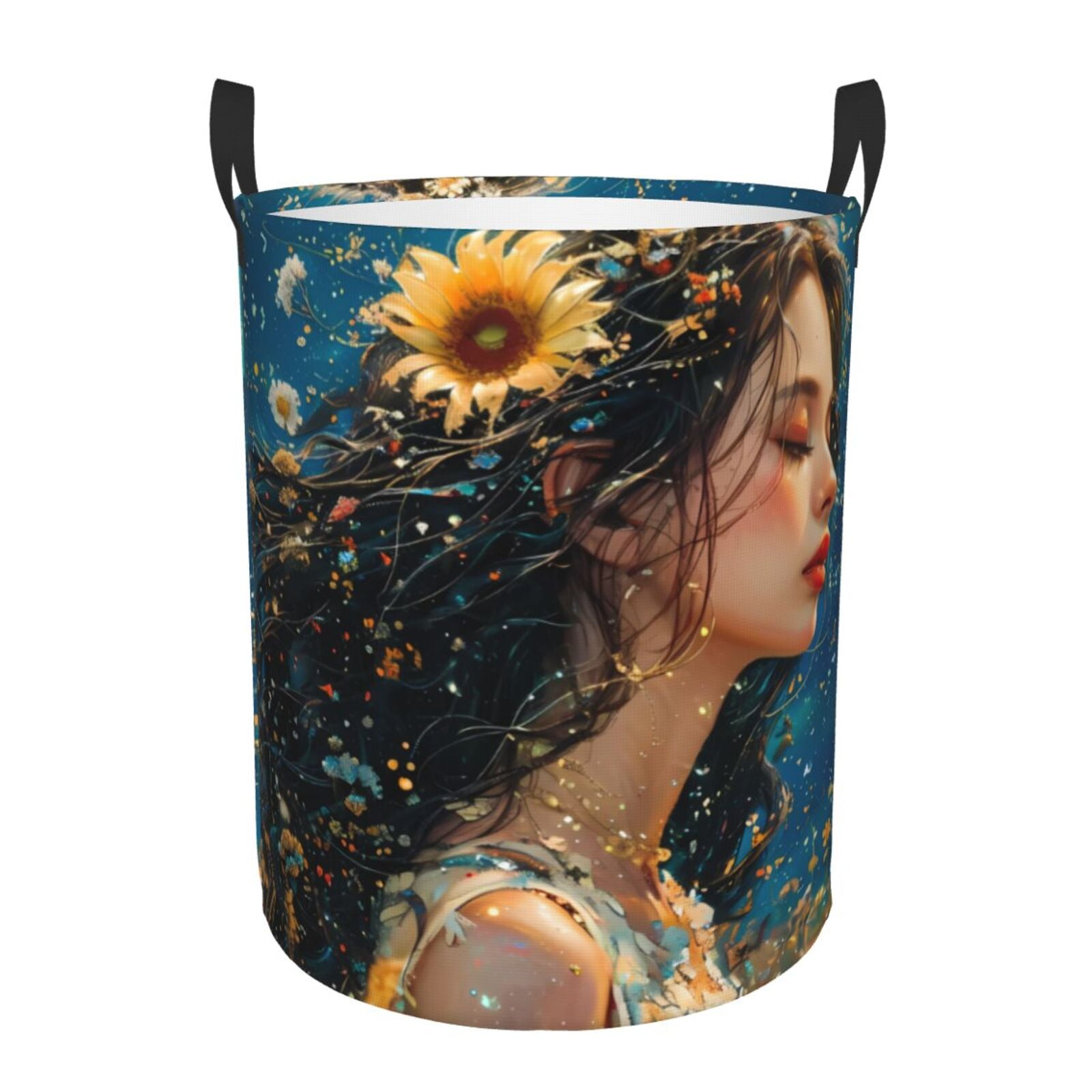 Laundry Basket, Artistic Night Sky Sunflower Princess Waterproof ...