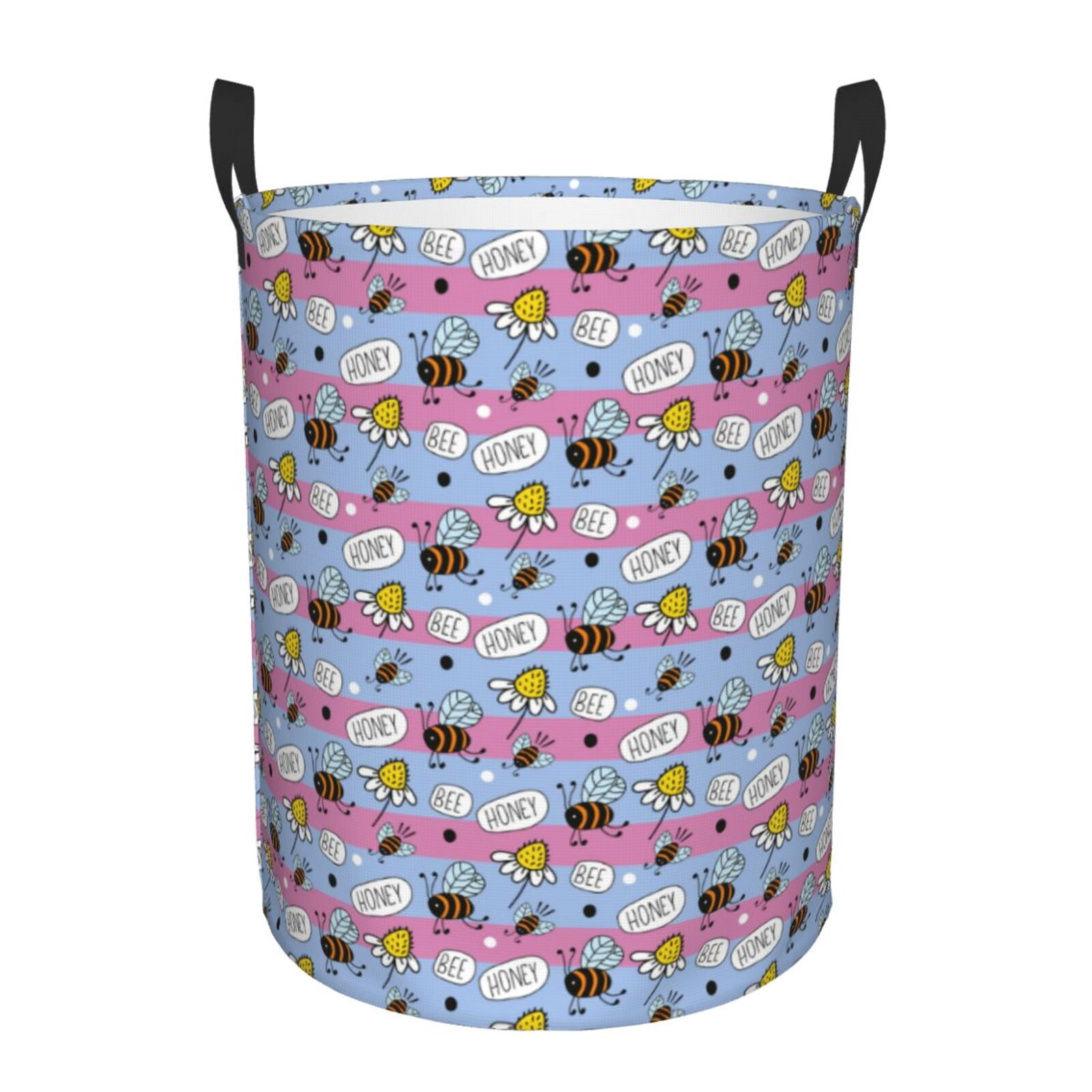 Laundry Basket, Bees And Daisies Striped Waterproof Laundry Hamper With ...