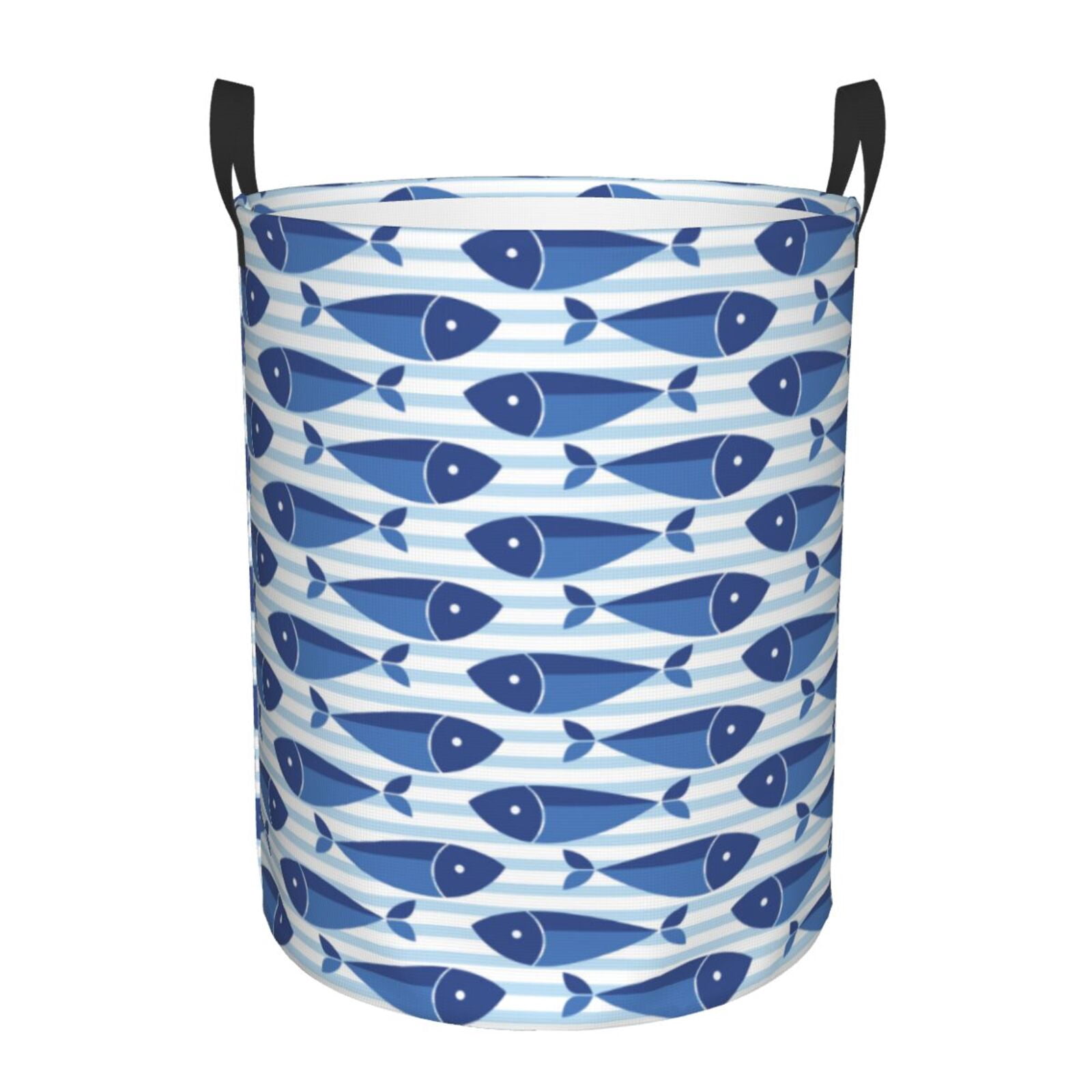 Laundry Basket, Blue Fish Waterproof Laundry Hamper With Padded Handles ...