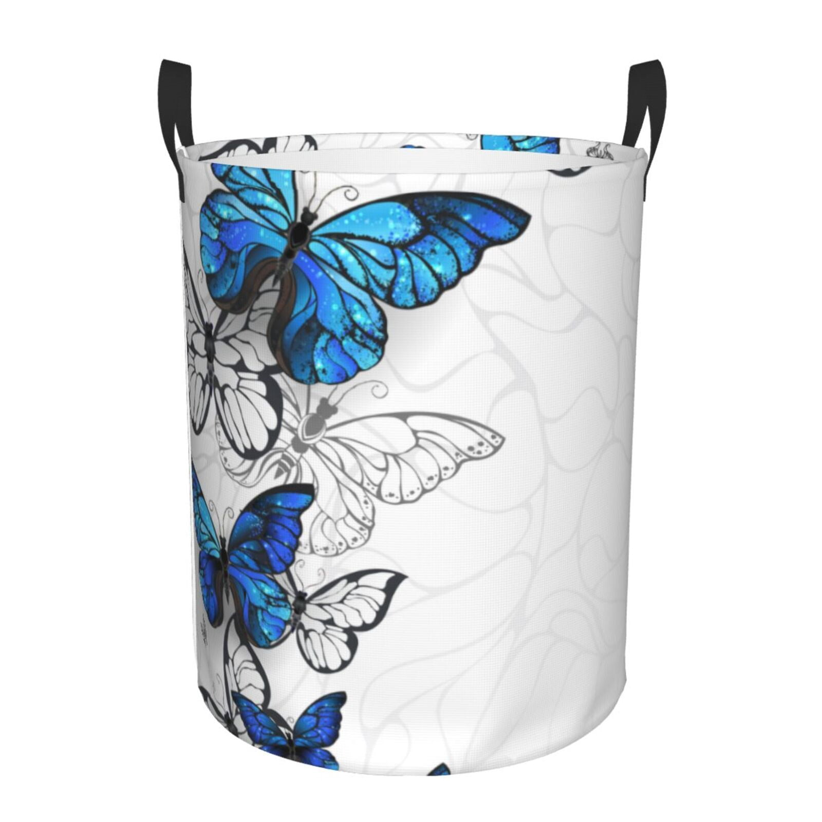 Laundry Basket, Blue Flying Butterflies Waterproof Laundry Hamper With ...