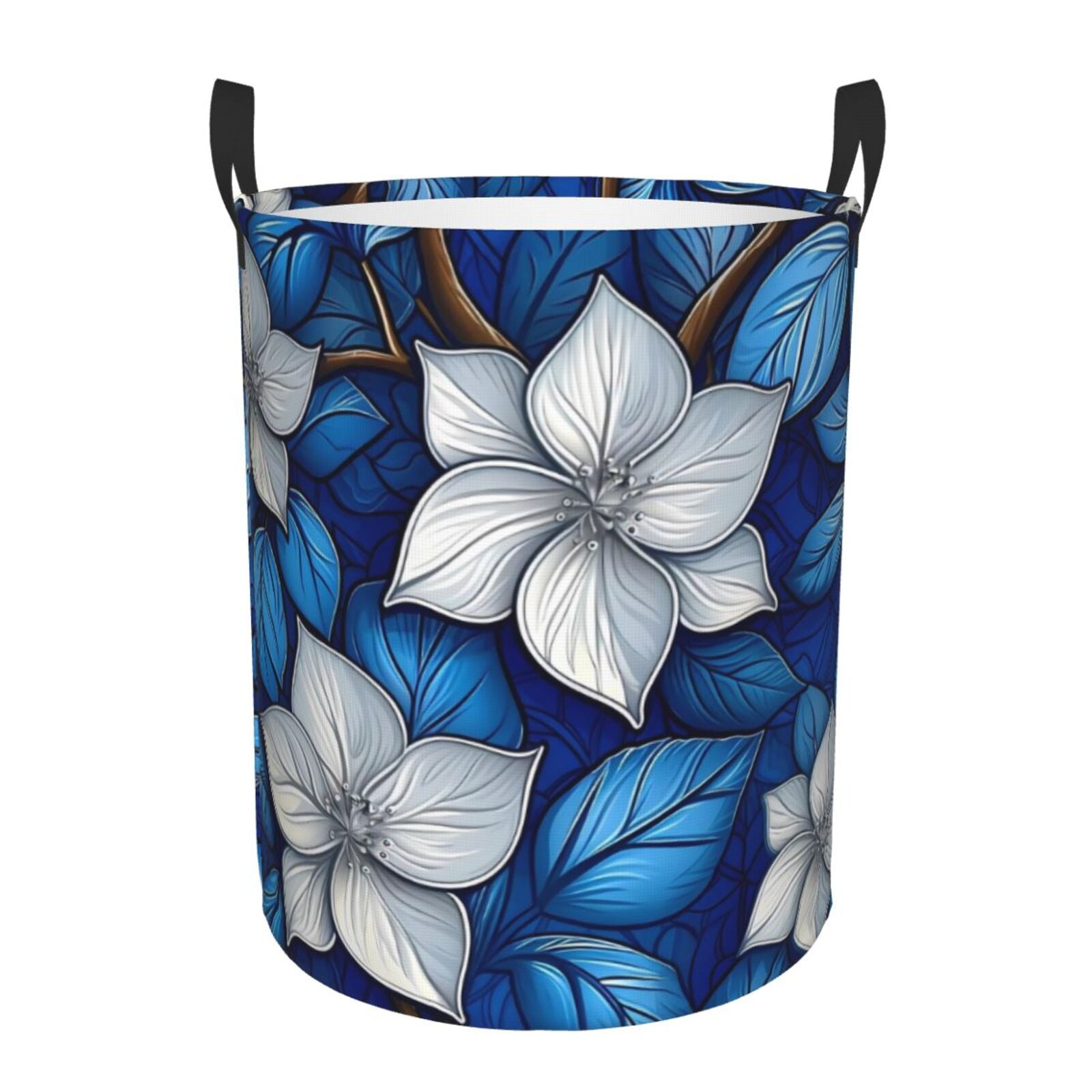 Laundry Basket, Blue White Floral Elegance Waterproof Laundry Hamper ...