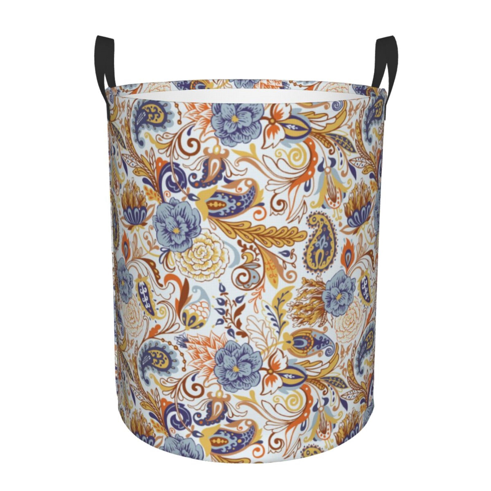 Laundry Basket, Blue Yellow Flower Paisley Waterproof Laundry Hamper ...