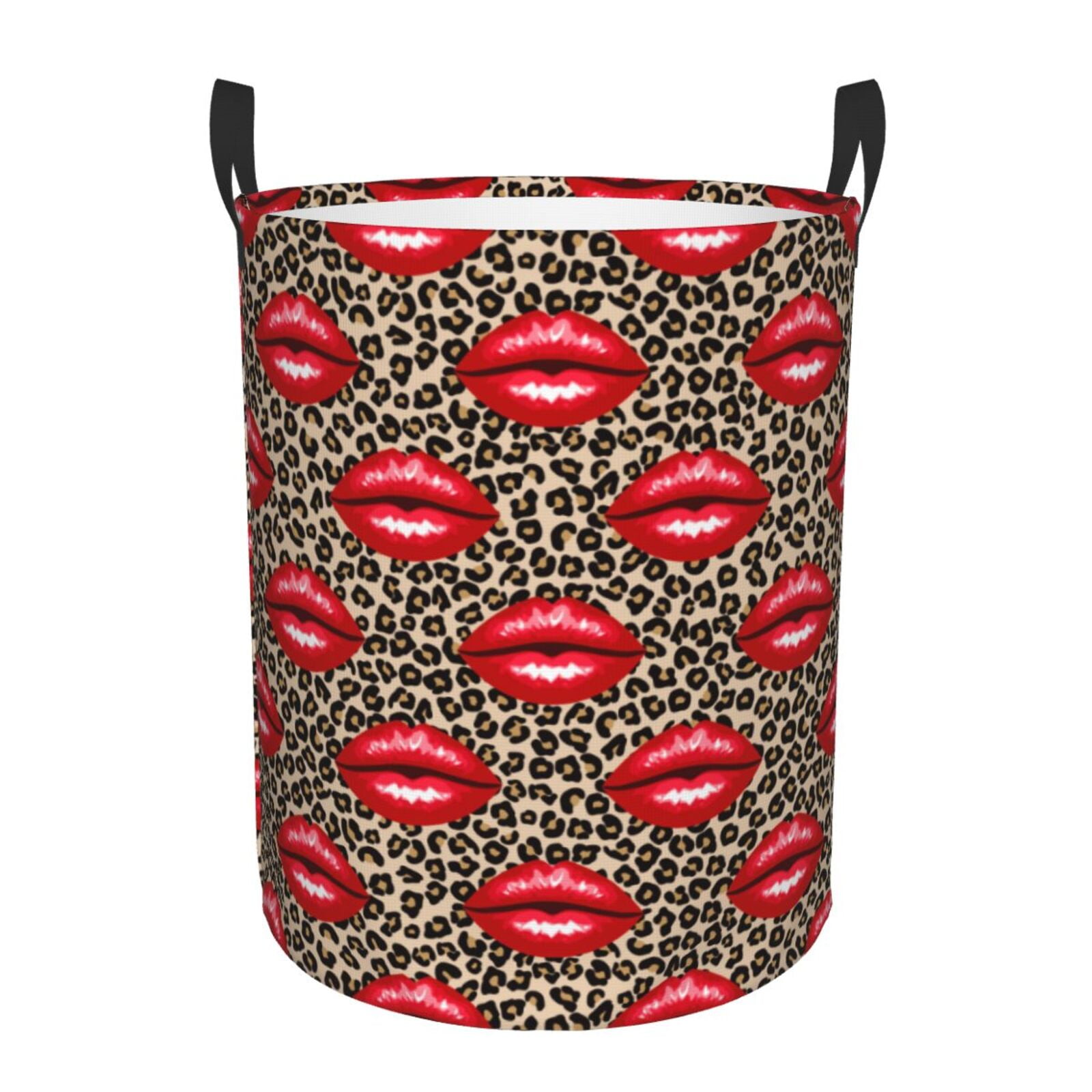 Laundry Basket - Bright red lips leopard Waterproof Laundry Hamper with ...