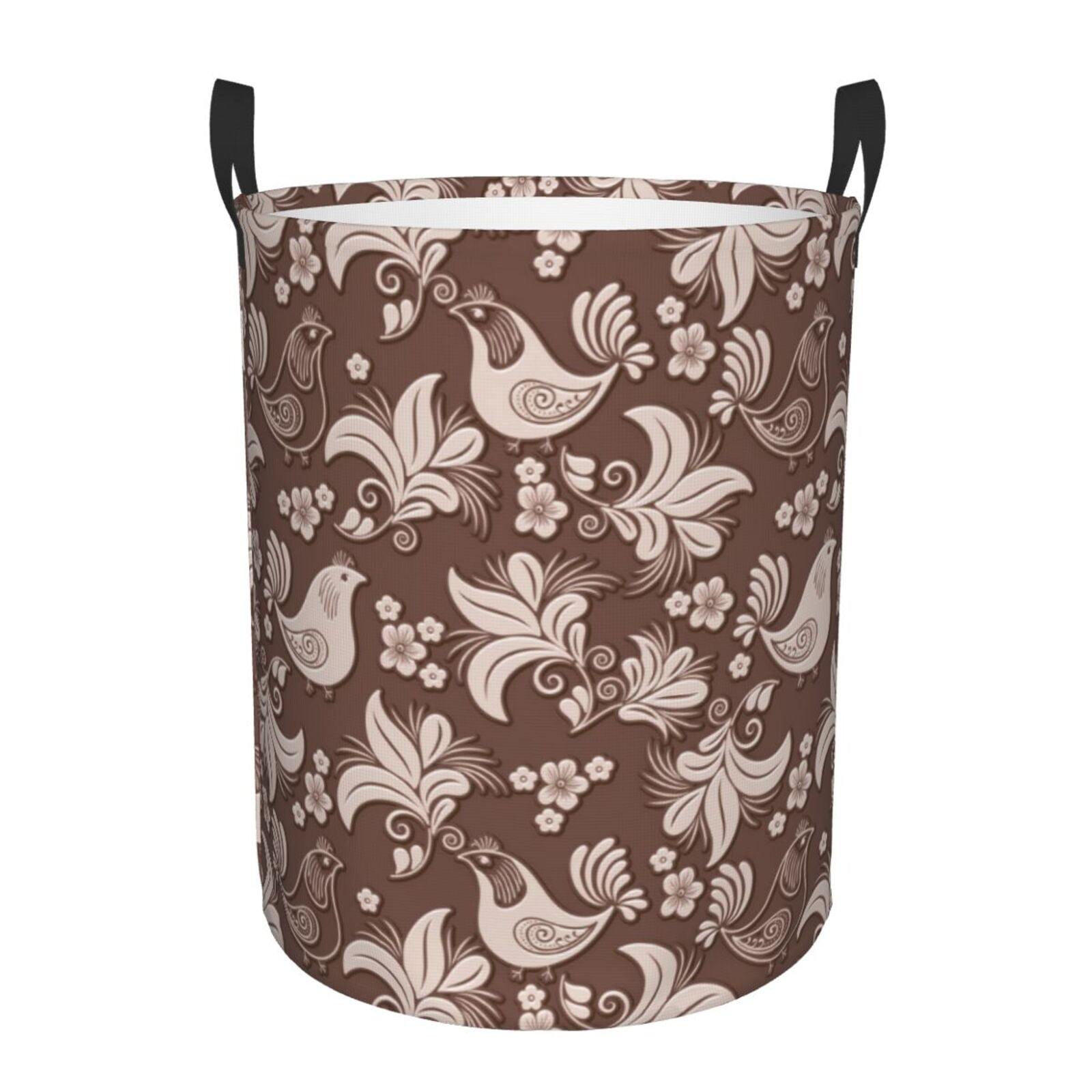 Laundry Basket, Brown Folk Bird Floral Pattern Waterproof Laundry ...