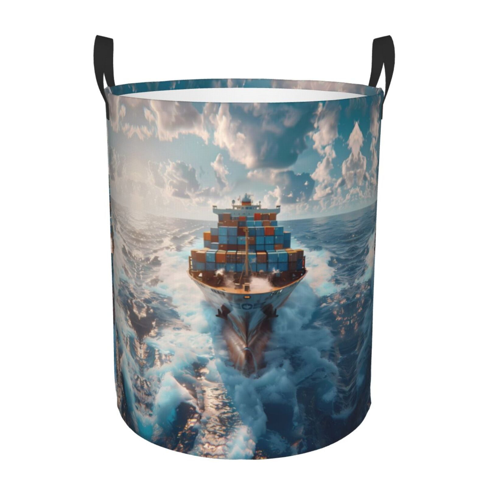 Laundry Basket, Cargo Ship At Sea Waterproof Laundry Hamper With Padded ...
