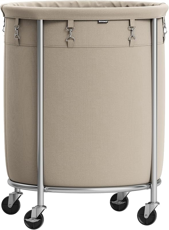Laundry Basket with Casters, Rolling Laundry Hamper, 29 Gal., Round ...