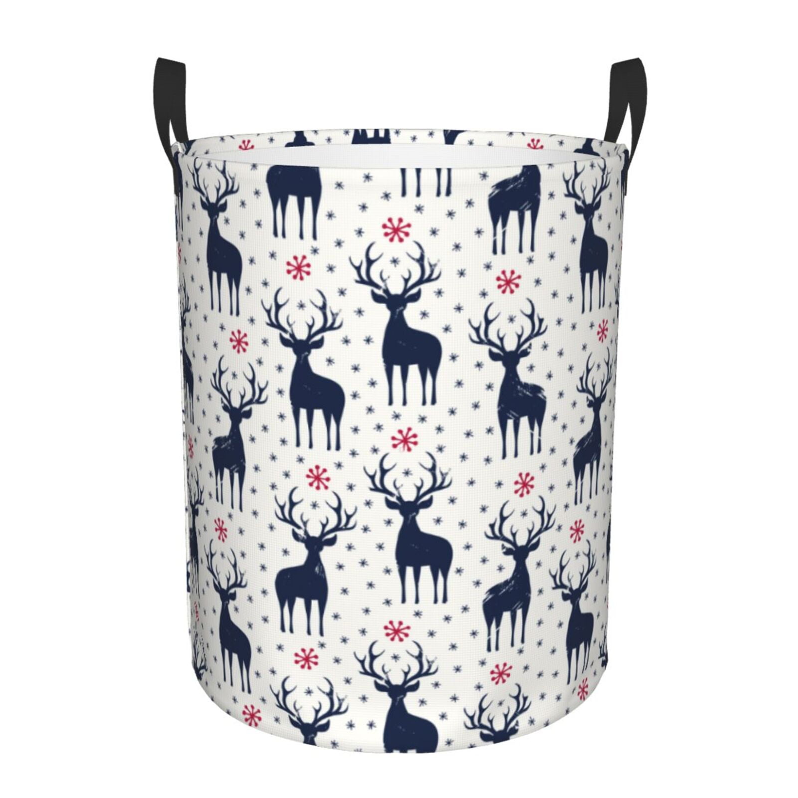 Laundry Basket, Clean Navy Blue Deer Snowflake Waterproof Laundry ...