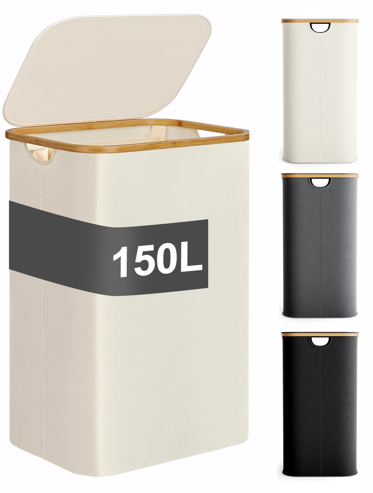 Fiuion 150L Laundry Hamper with Lid, Large Laundry Basket with Bamboo ...