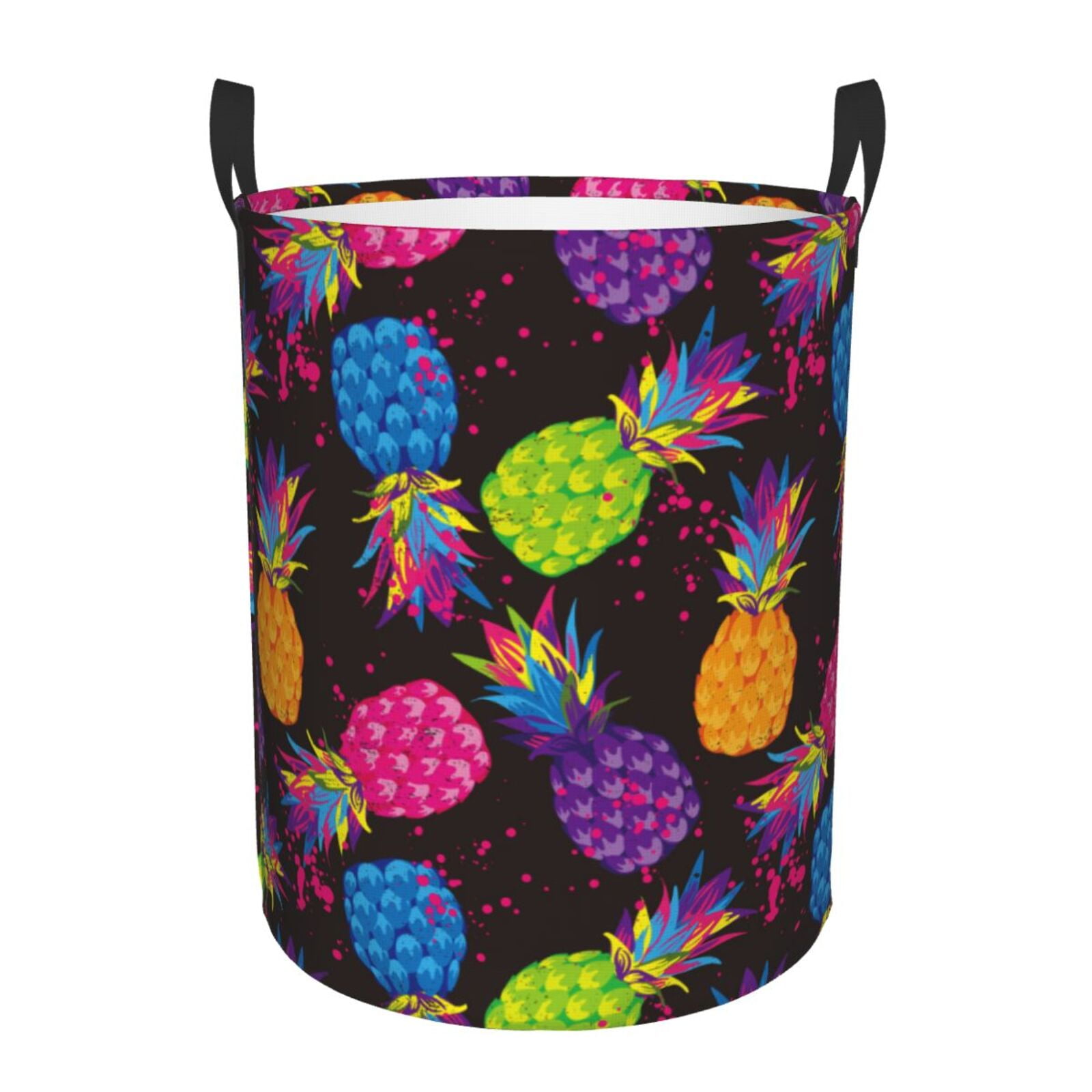 Laundry Basket, Colorful Pineapple Black Waterproof Laundry Hamper With ...