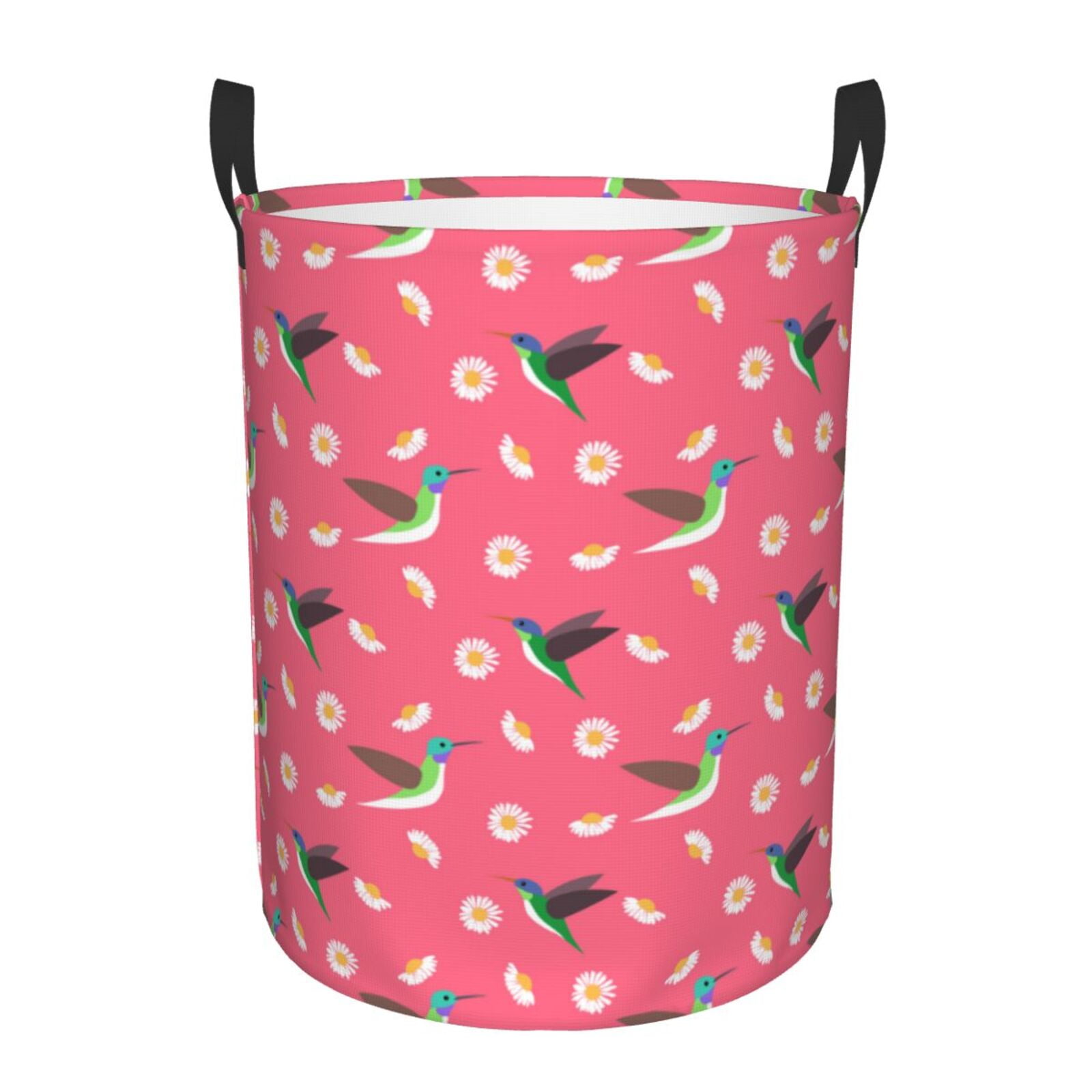 Laundry Basket, Daisy Hummingbird Print Pink Waterproof Laundry Hamper ...