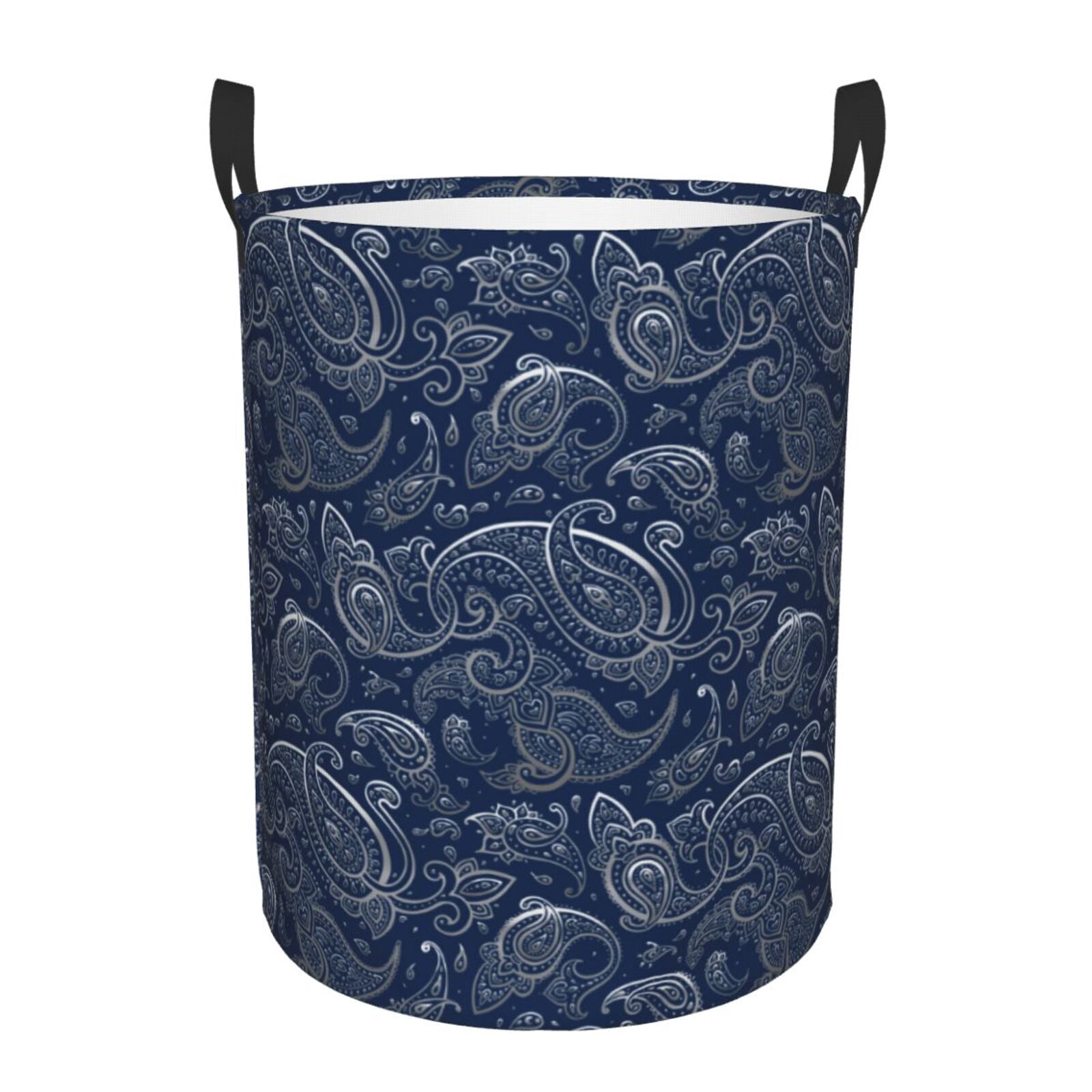 Laundry Basket, Dark Blue Paisley Waterproof Laundry Hamper With ...