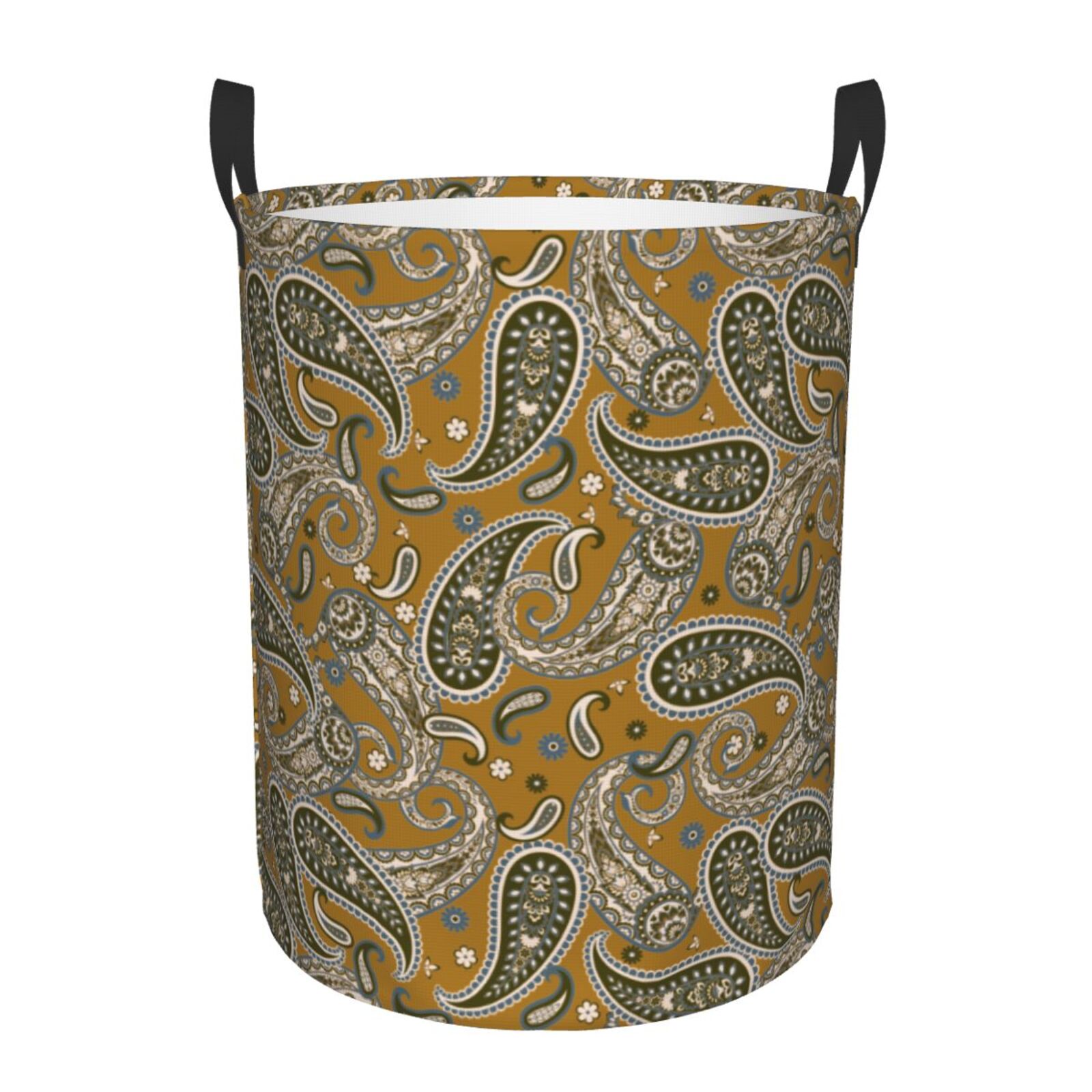 Laundry Basket, Dark Yellow Green Paisley Waterproof Laundry Hamper ...