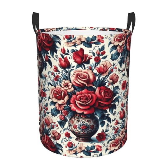 Laundry Basket, Elegant Rose Floral Vase Laundry Hamper Waterproof ...