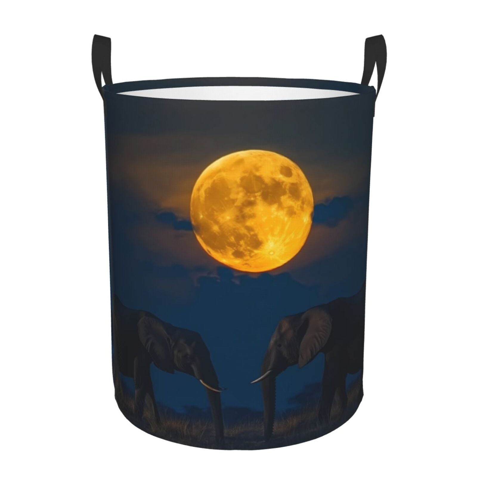 Laundry Basket - Elephants Under Golden Moon Waterproof Laundry Hamper ...