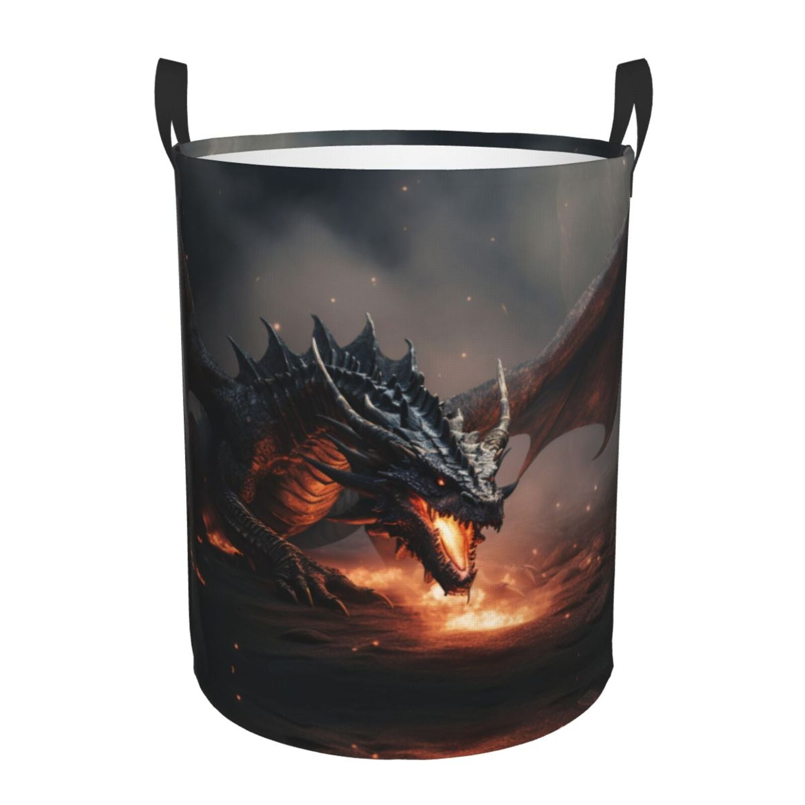 Laundry Basket, Fiery Black Dragon Attack Waterproof Laundry Hamper ...