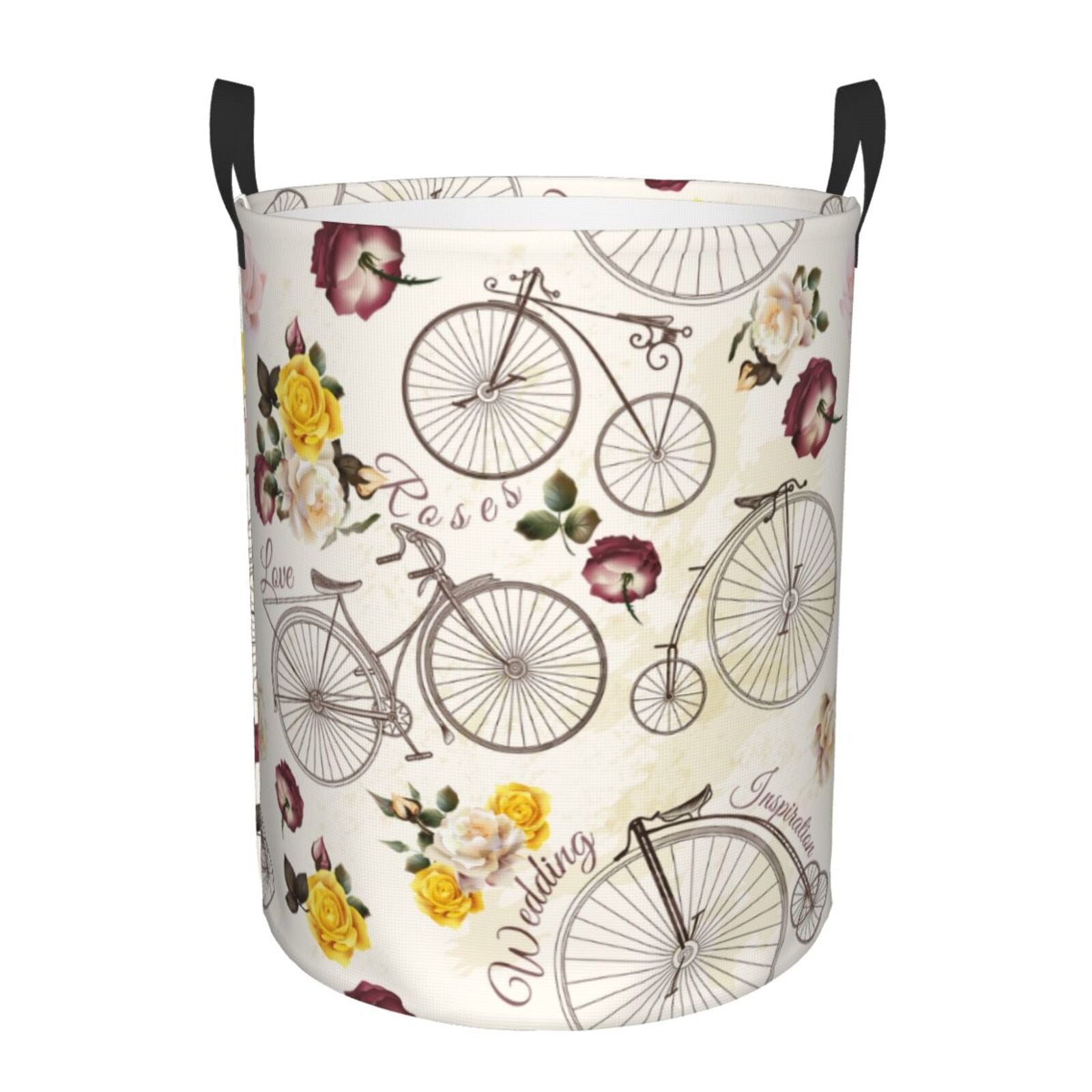 Laundry Basket, Floral Bicycle Wedding Theme Waterproof Laundry Hamper ...