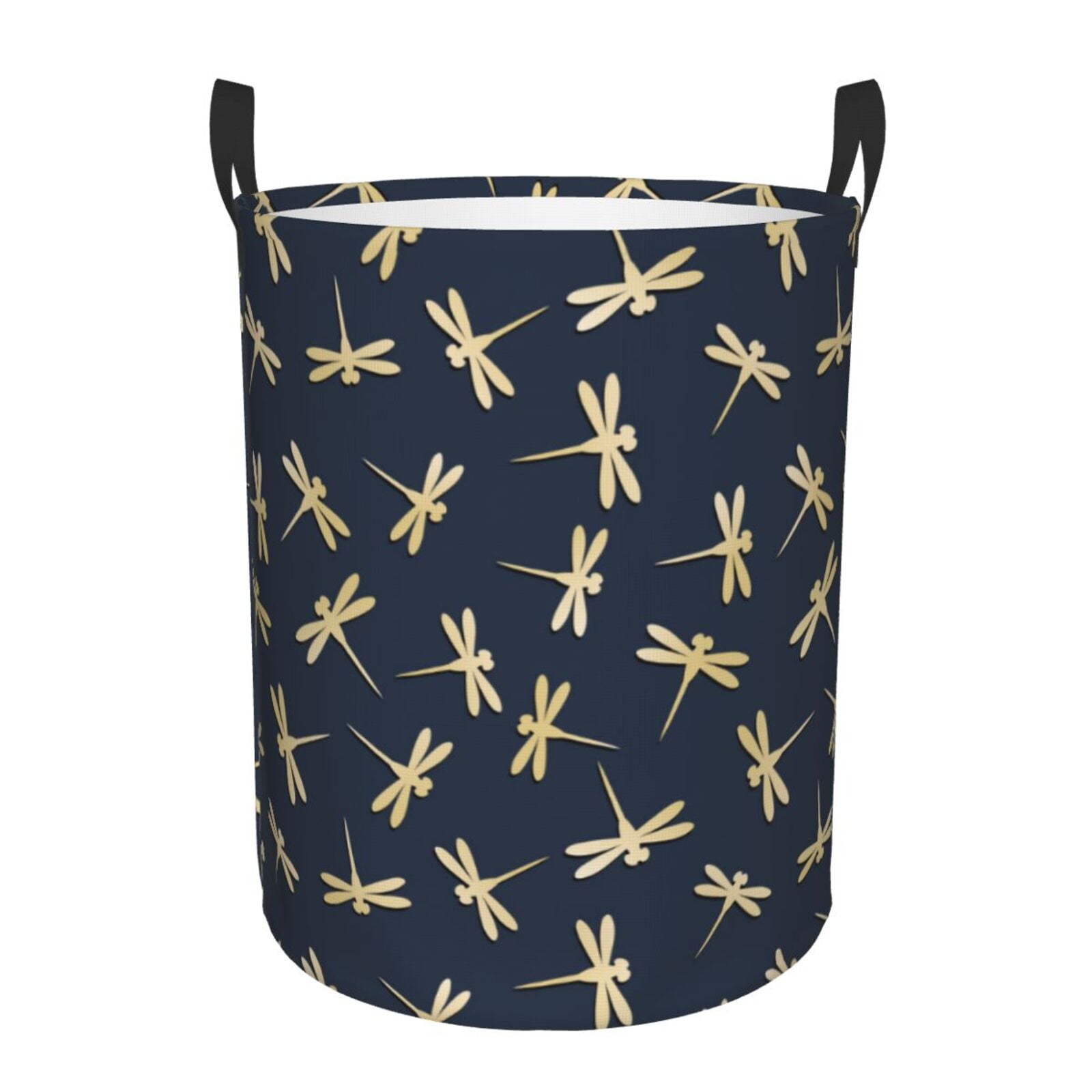 Laundry Basket, Gold Dragonfly Print Black Waterproof Laundry Hamper ...