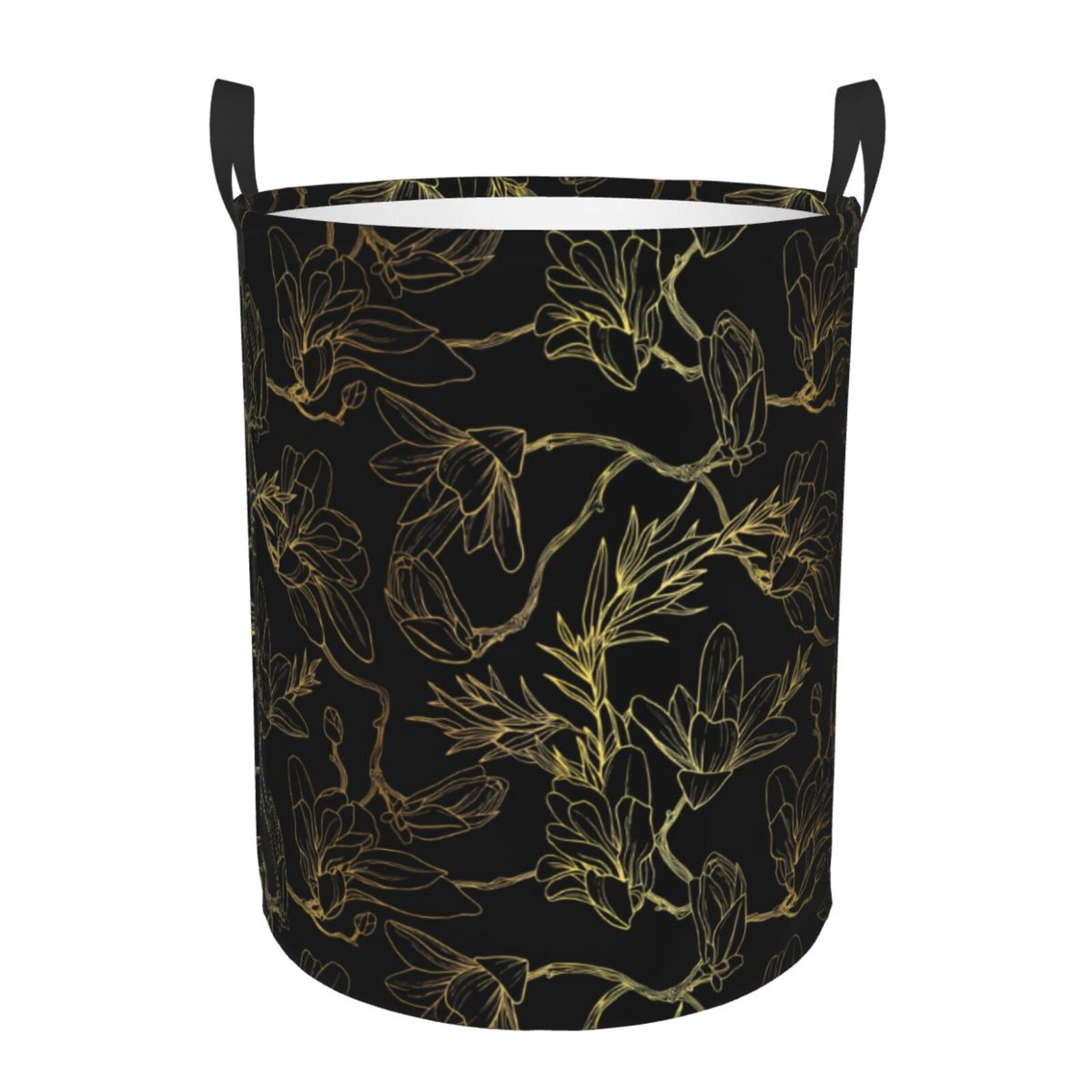 Laundry Basket, Gold Gloss Outline Floral Waterproof Laundry Hamper ...