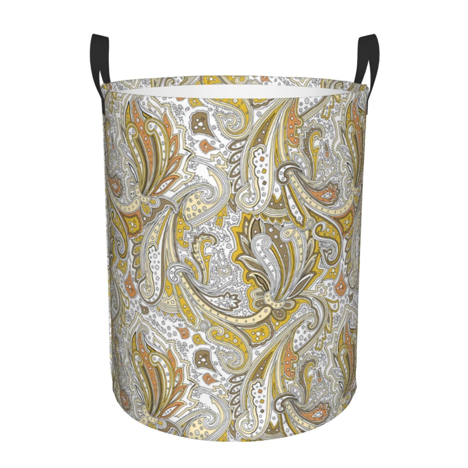 Laundry Basket, Golden Paisley Waterproof Laundry Hamper With Handles ...