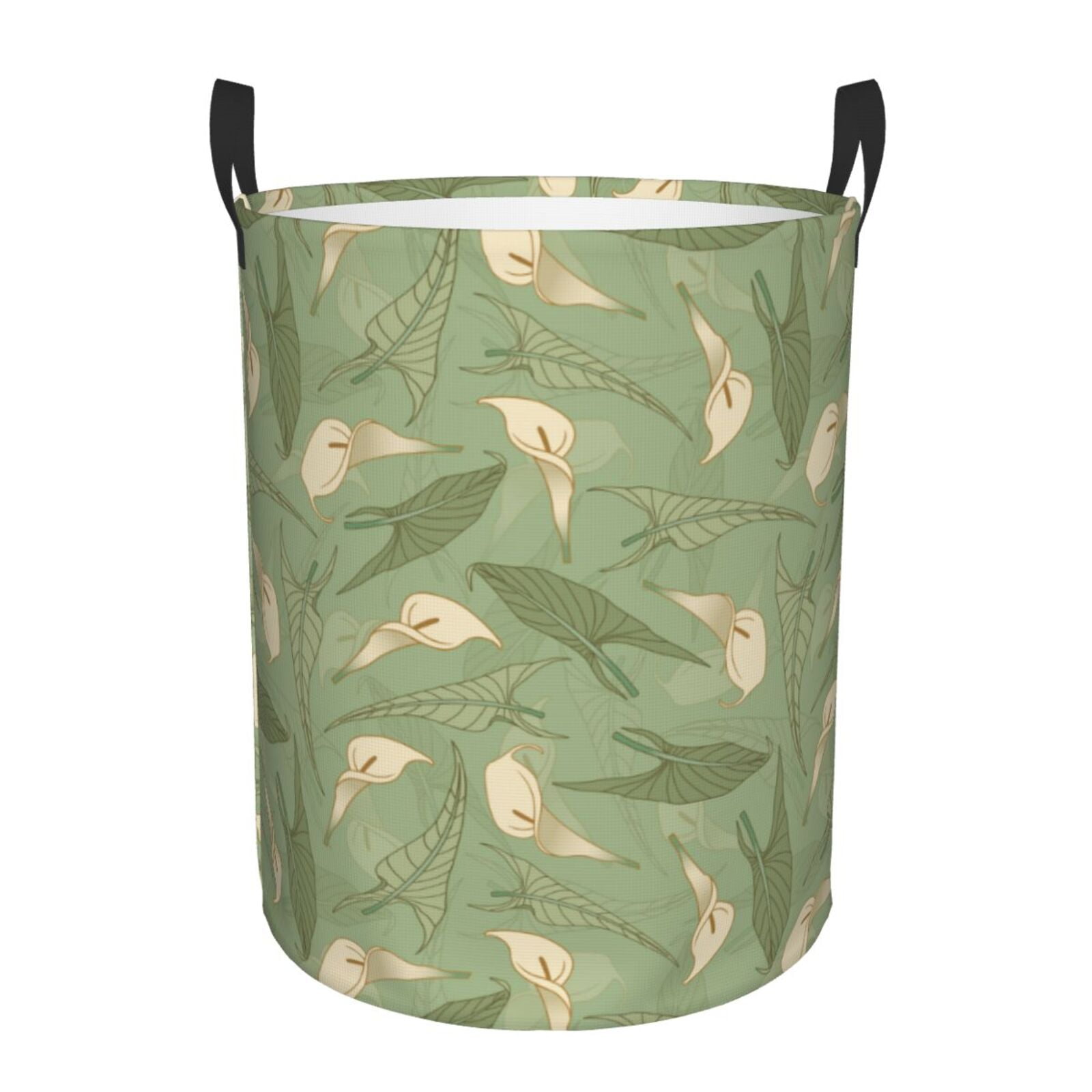 Laundry Basket, Green Leaves Calla Lily Flowers Waterproof Laundry ...