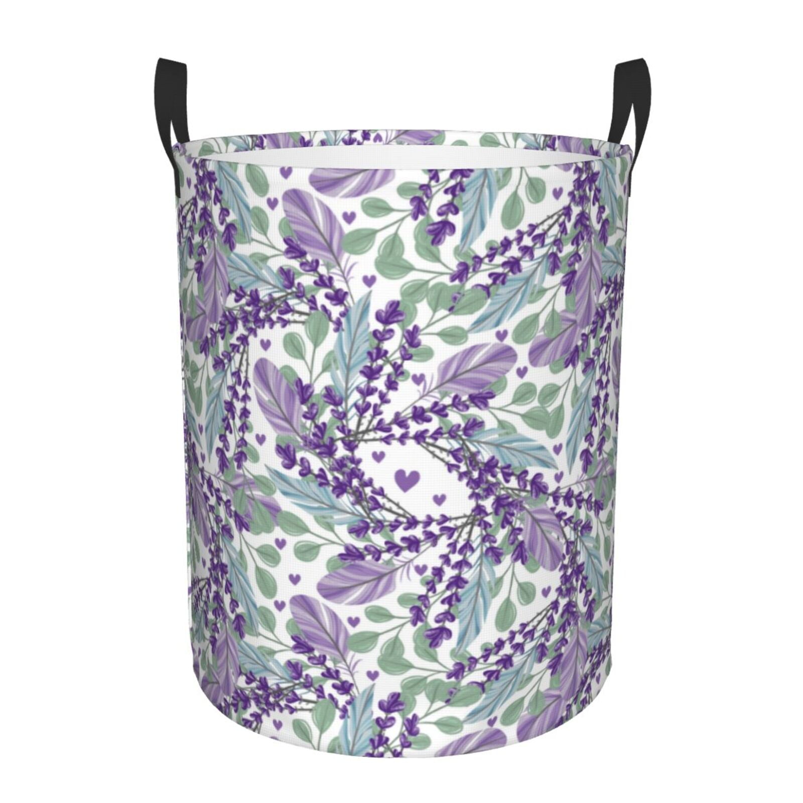 Laundry Basket, Green Leaves Lavender Flowers Waterproof Laundry Hamper ...