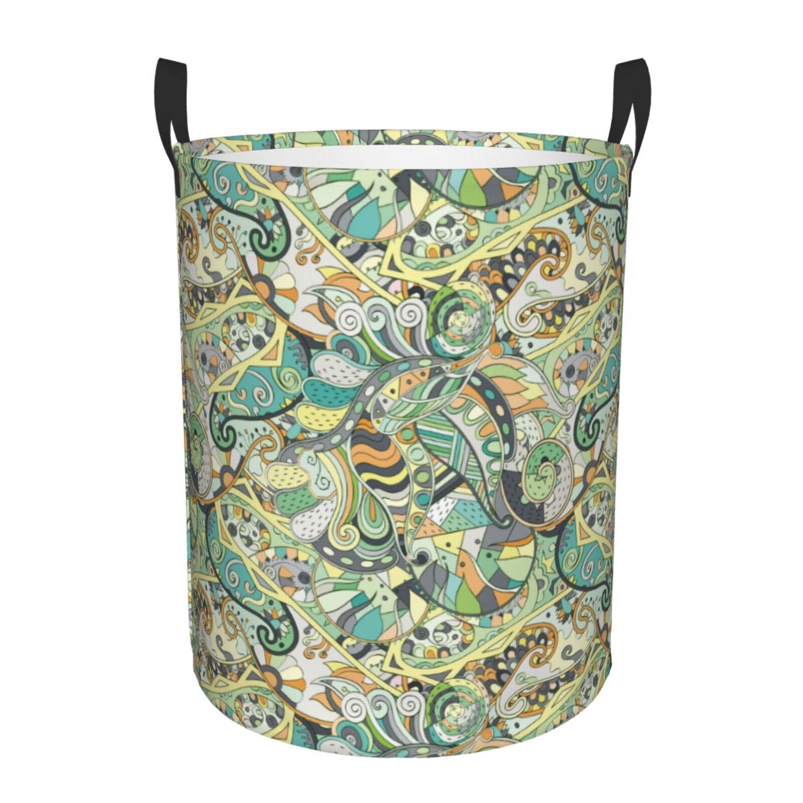 Laundry Basket, Green Paisley Waterproof Laundry Hamper With Handles ...