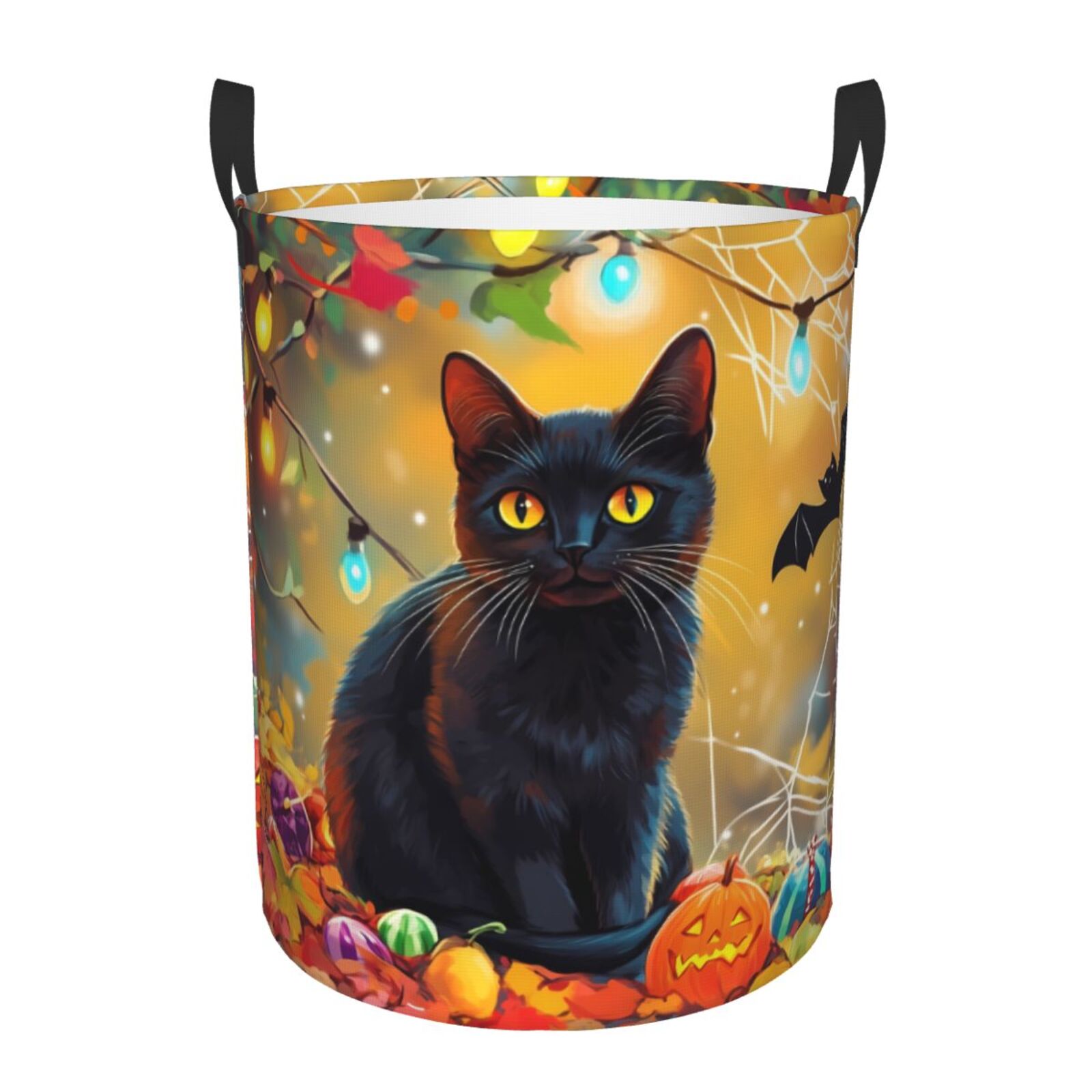 Laundry Basket, Halloween Colorful Maple Leaf Black Cat Laundry Hamper ...
