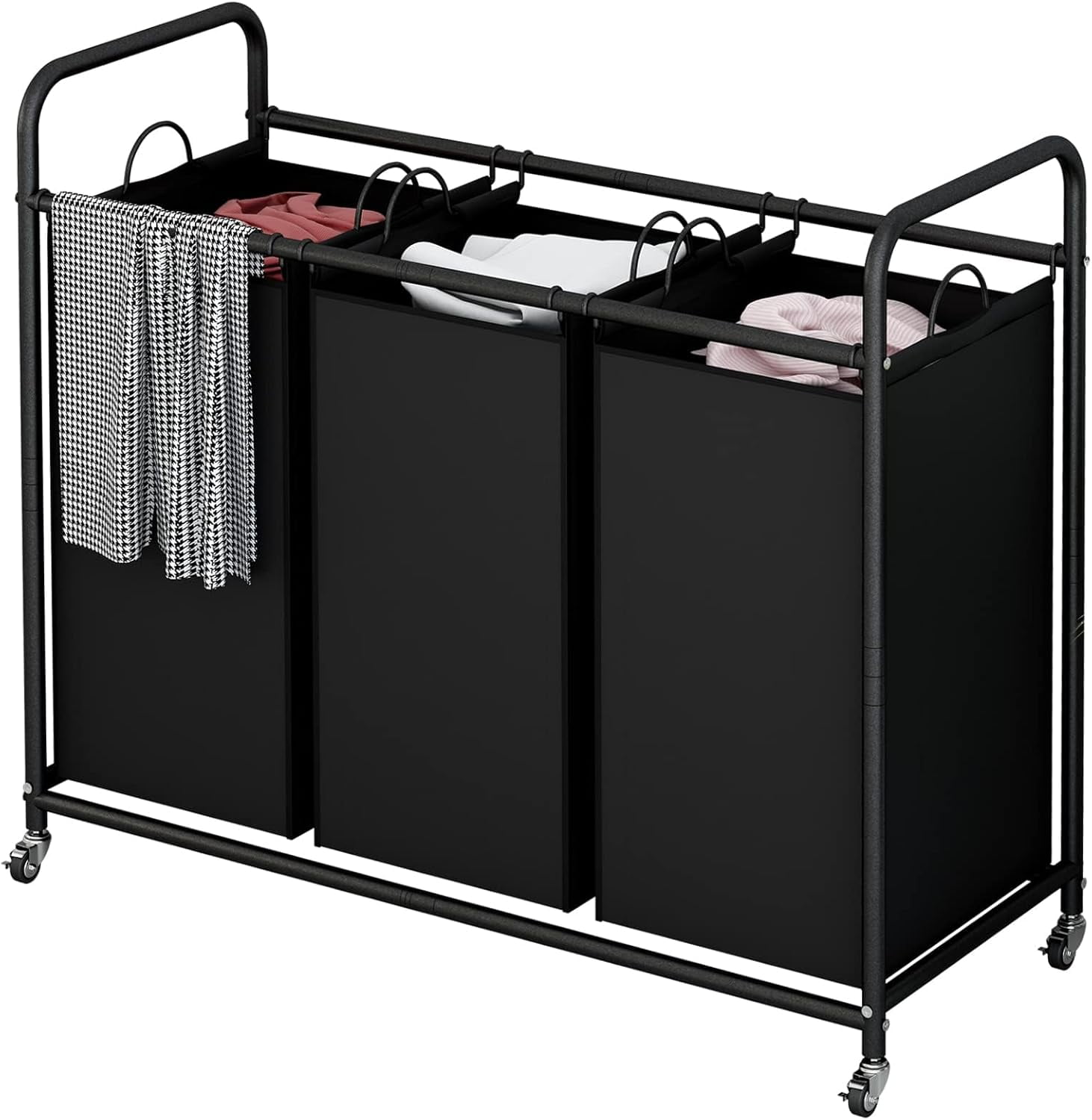 Laundry Basket Hamper Organizer Cart With Locking Wheels And Removable ...