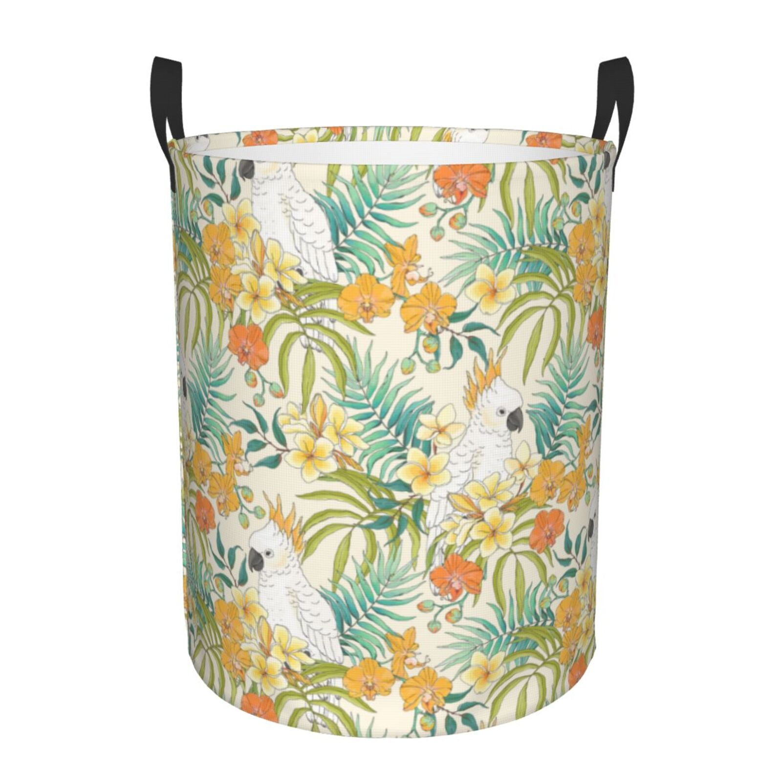 Laundry Basket, Hand Drawn Cockatoo Parrot Flower Waterproof Laundry ...