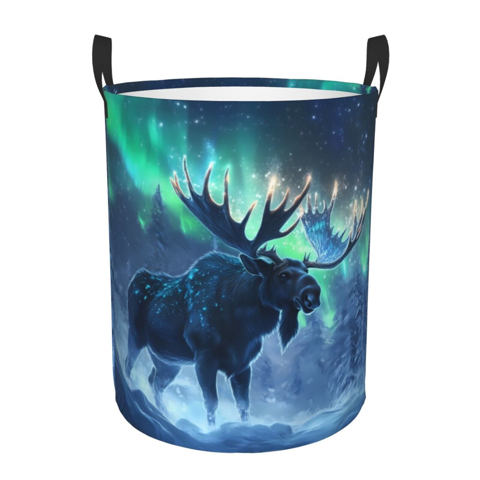 Laundry Basket with Handles - Aurora Mystical Winter Moose A ...