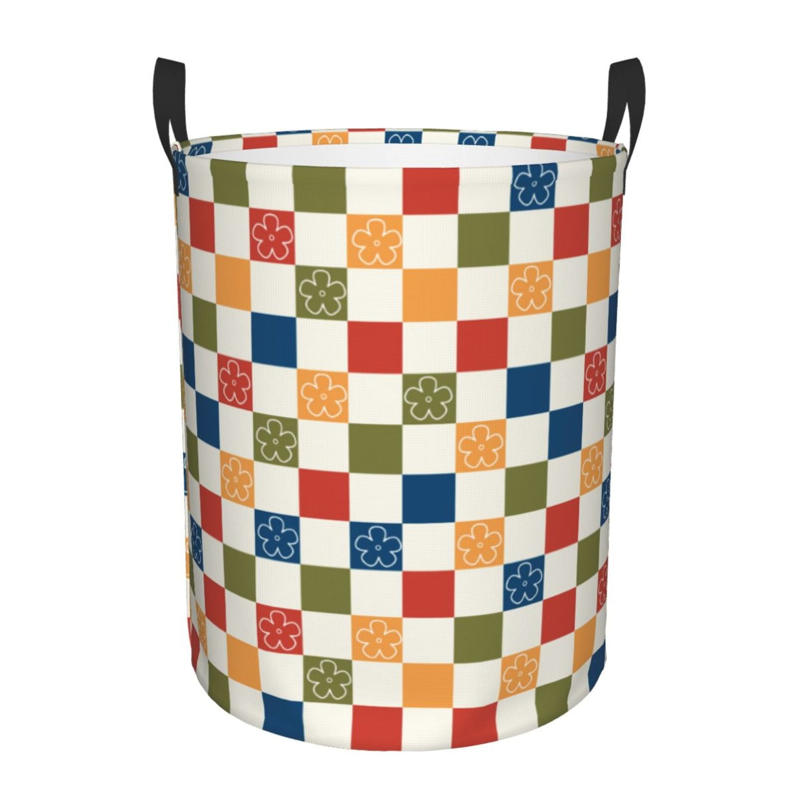 Laundry Basket with Handles - Floral Checkerboard Freestanding Laundry ...