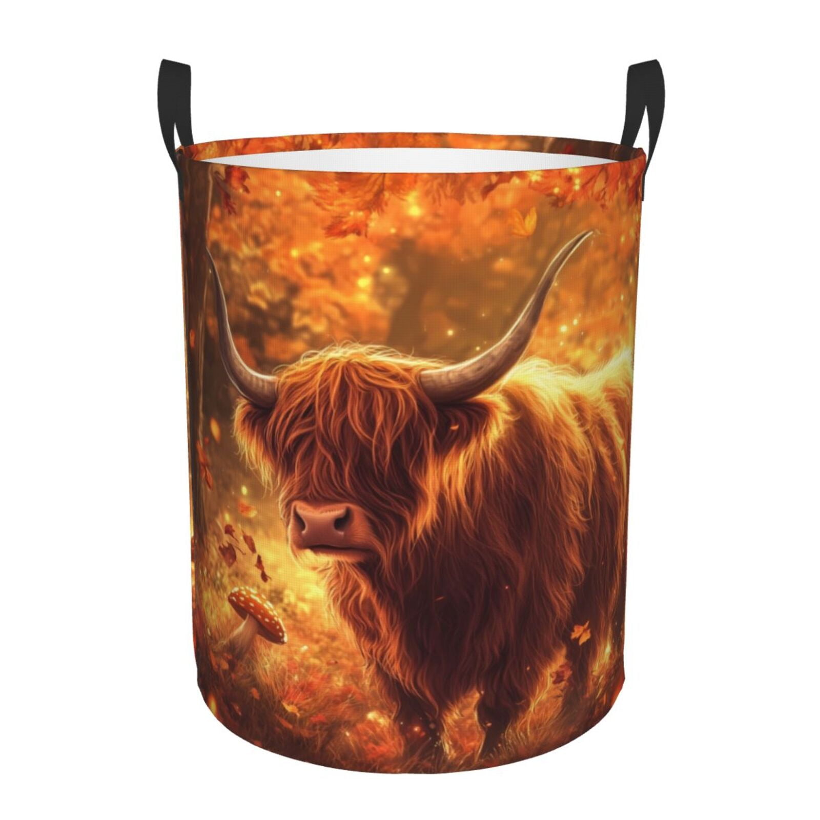 Laundry Basket with Handles - Golden Cute Cow Serenity Freestanding ...