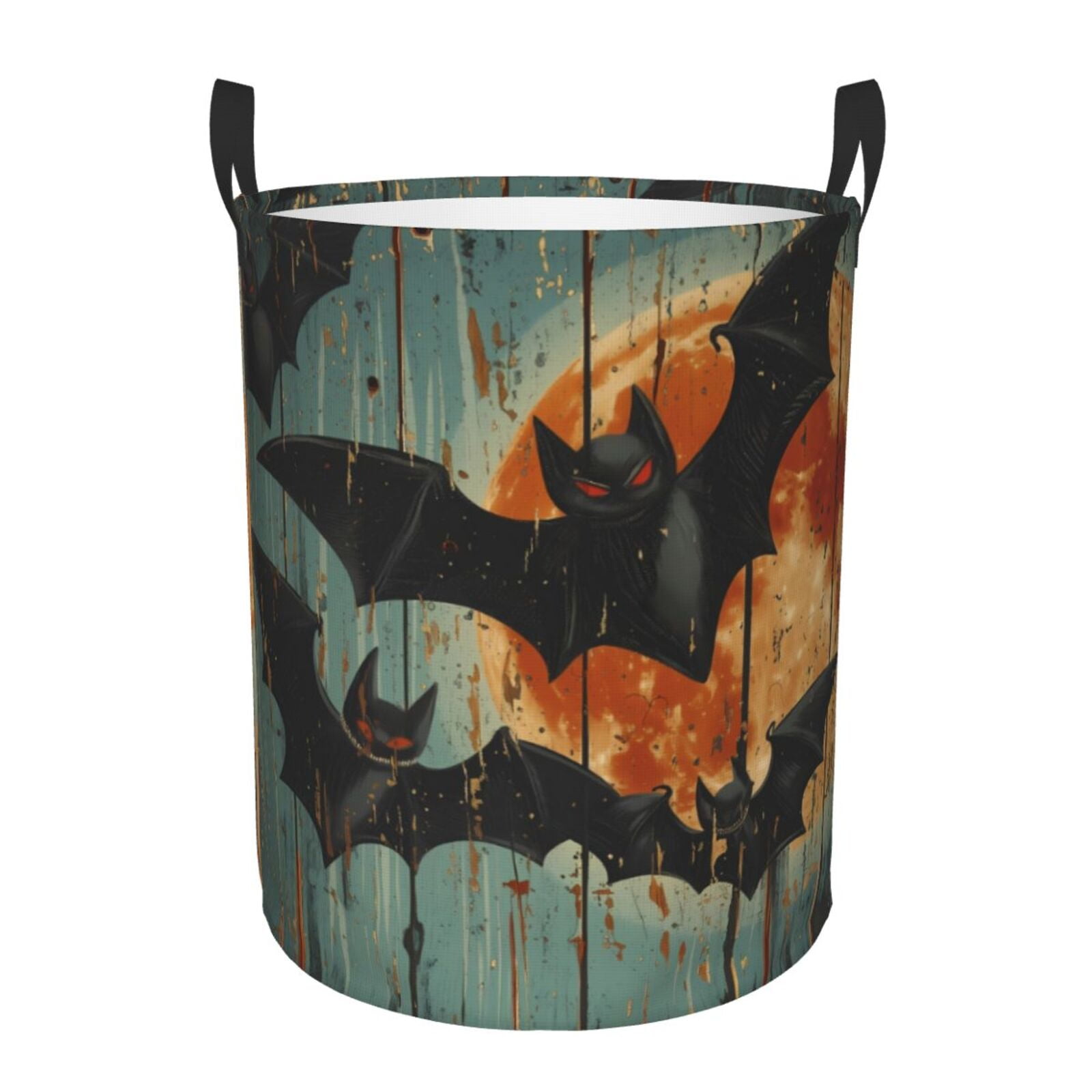 Laundry Basket with Handles - Halloween Bats Full Moon Freestanding ...