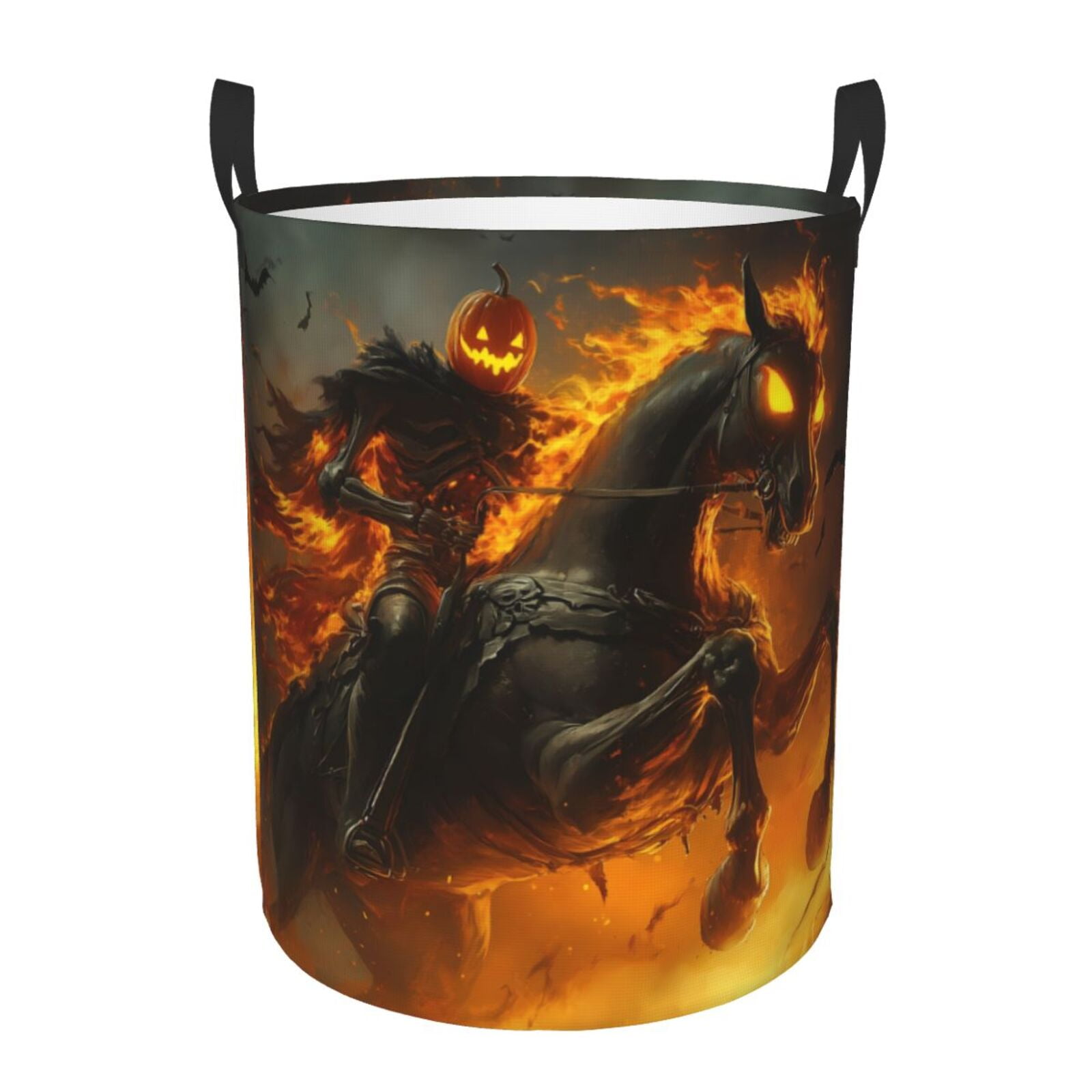 Laundry Basket with Handles - Halloween Flame Pumpkin Skeleton Knight A ...