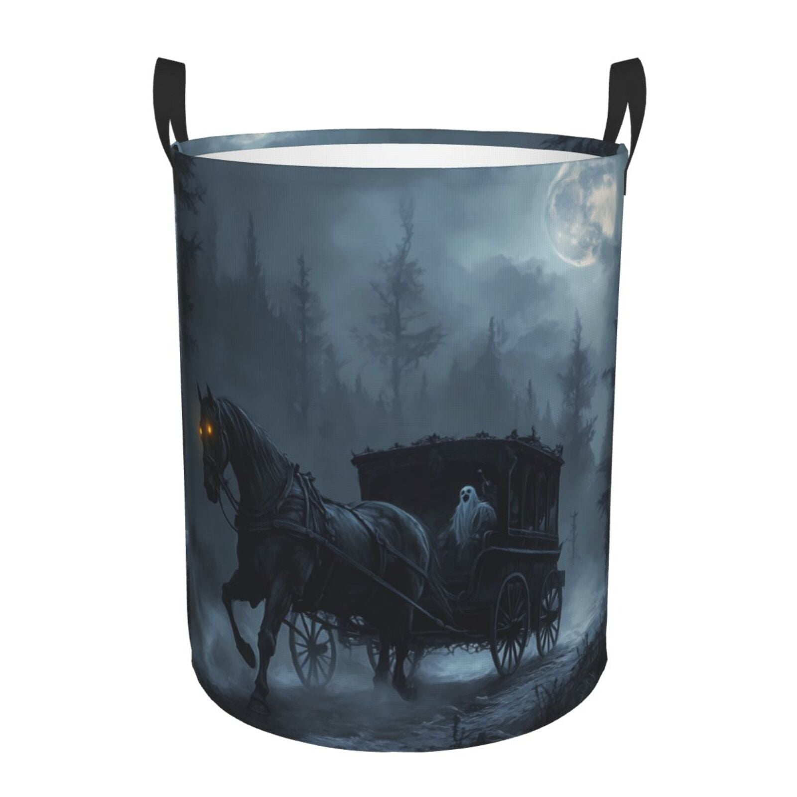 Laundry Basket with Handles - Halloween Forest Skeleton Carriage ...