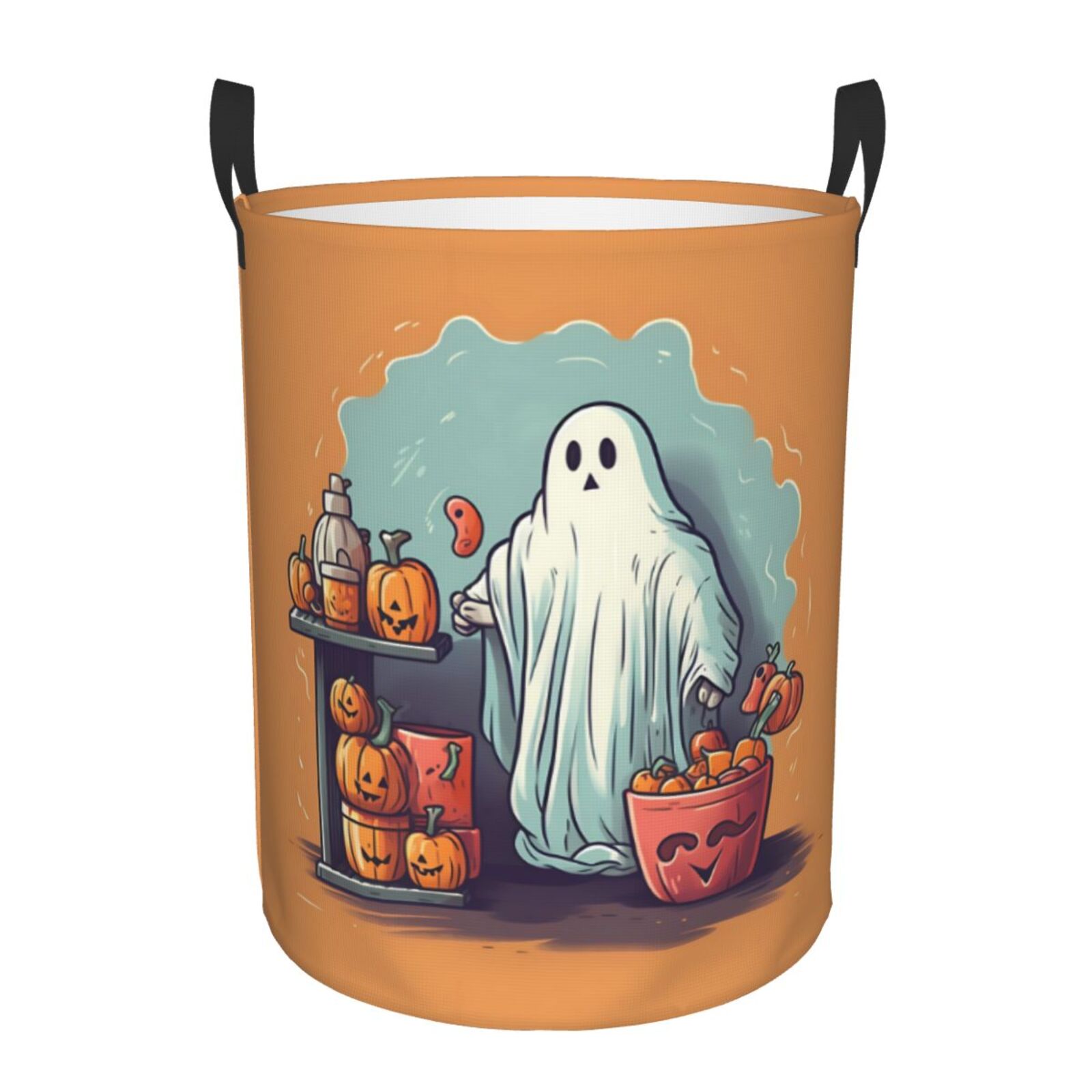 Laundry Basket with Handles - Halloween Ghost Pumpkins Freestanding ...
