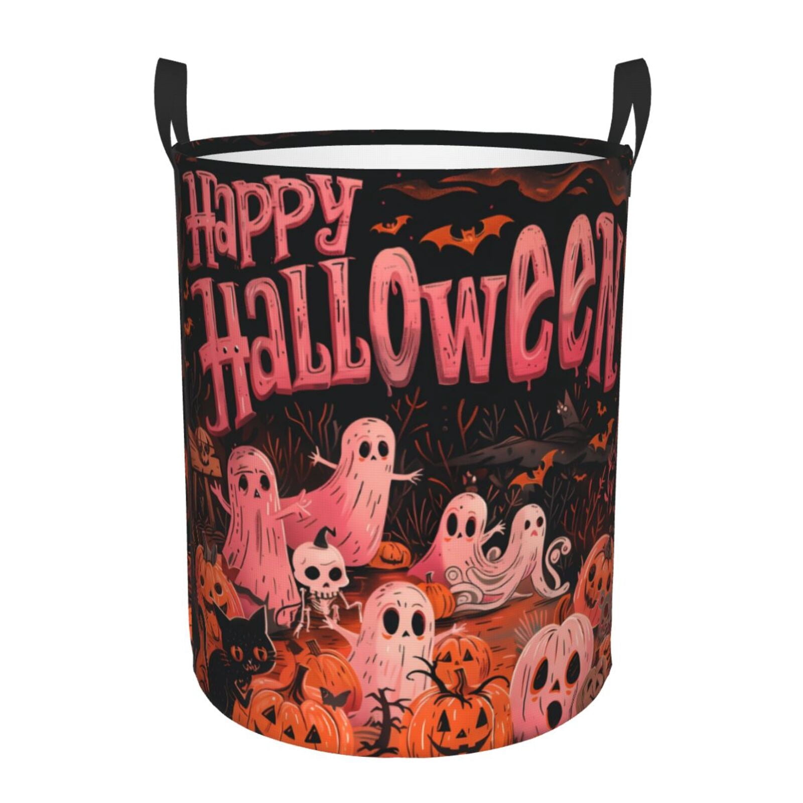 Laundry Basket with Handles - Halloween Happy Ghost Pumpkin ...