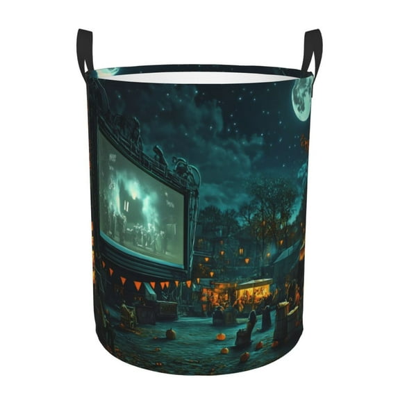 Laundry Basket with Handles - Halloween Night Sky Square Freestanding ...