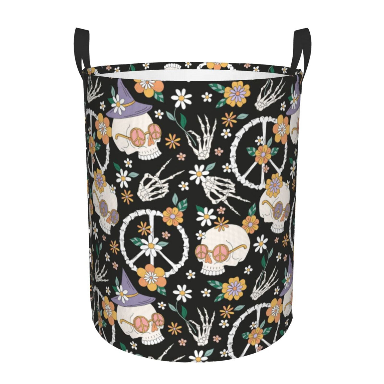Laundry Basket with Handles - Halloween Scull Peace Sign cool ...