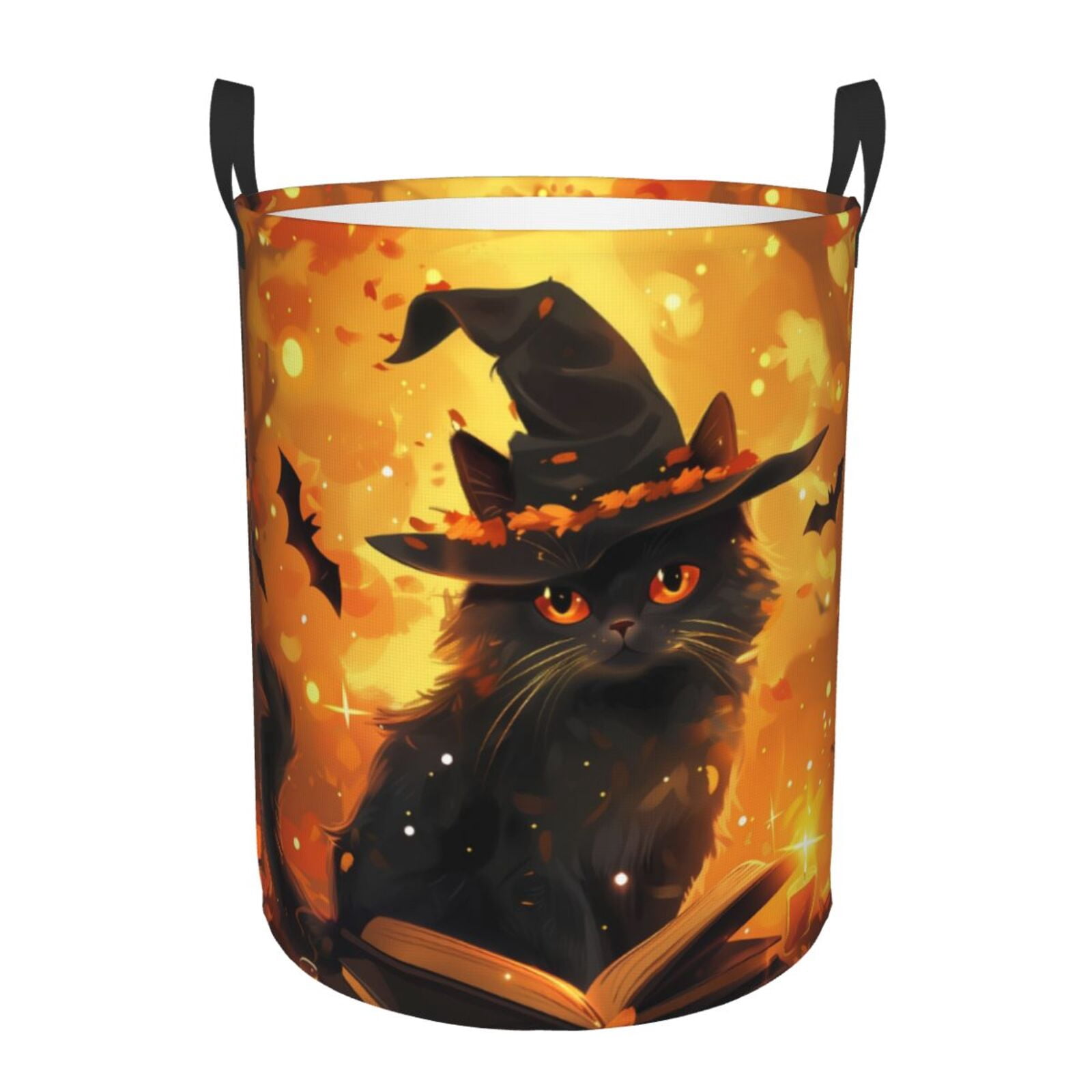 Laundry Basket with Handles - Halloween Witch Hat Black Cat Bat ...