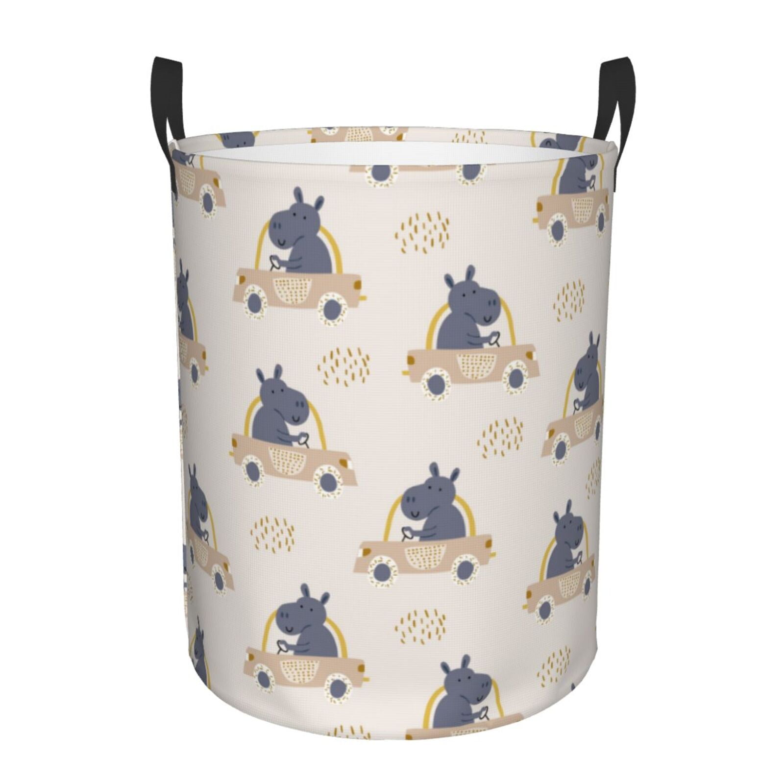 Laundry Basket with Handles - Hippos Driving A Car Freestanding Laundry ...