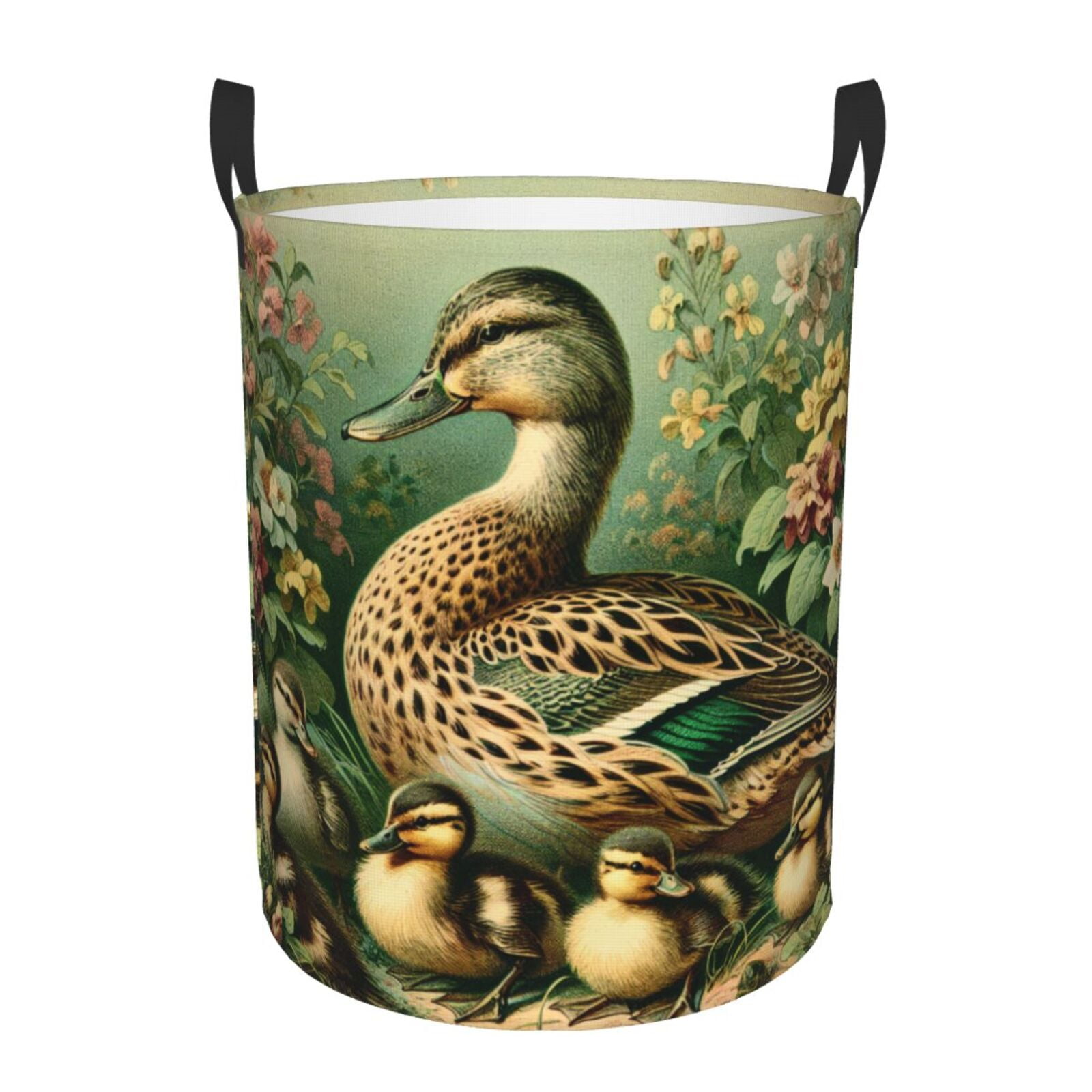 Laundry Basket with Handles - Mallard Duck And Flowers Freestanding ...