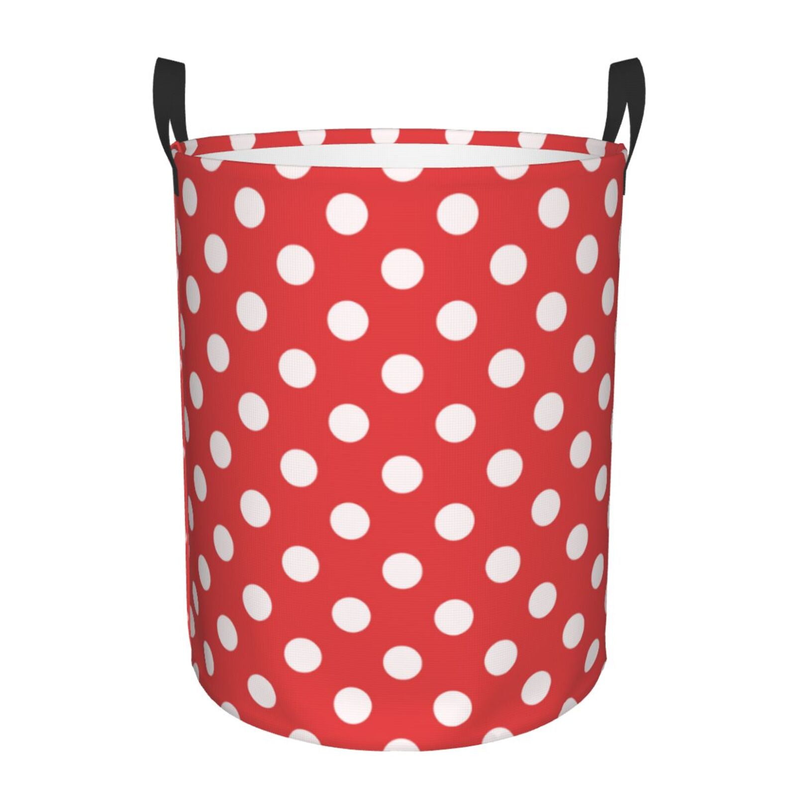 Laundry Basket with Handles - White polka dot red Freestanding Laundry ...