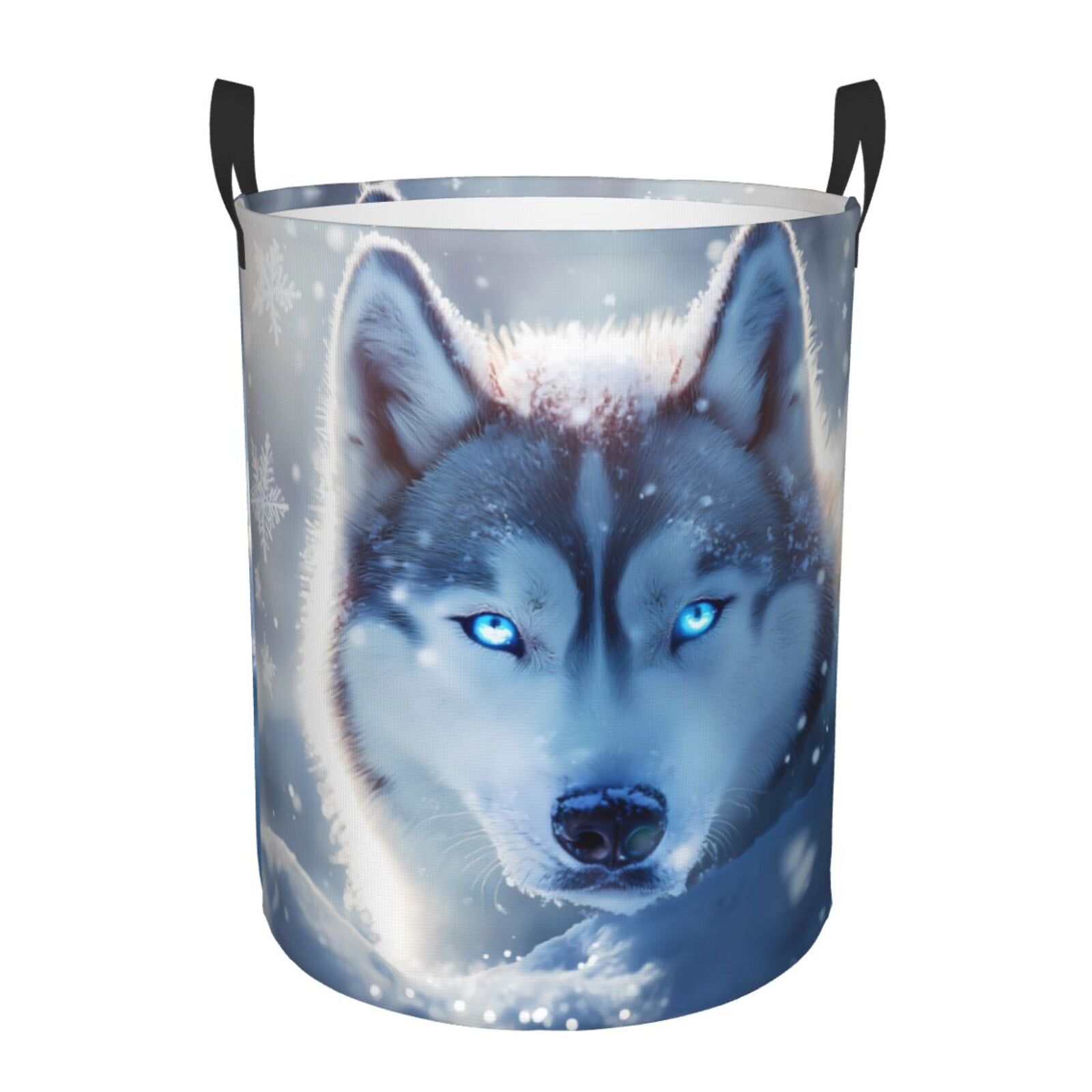 Laundry Basket with Handles - Winter Snowflake Cute Husky A ...