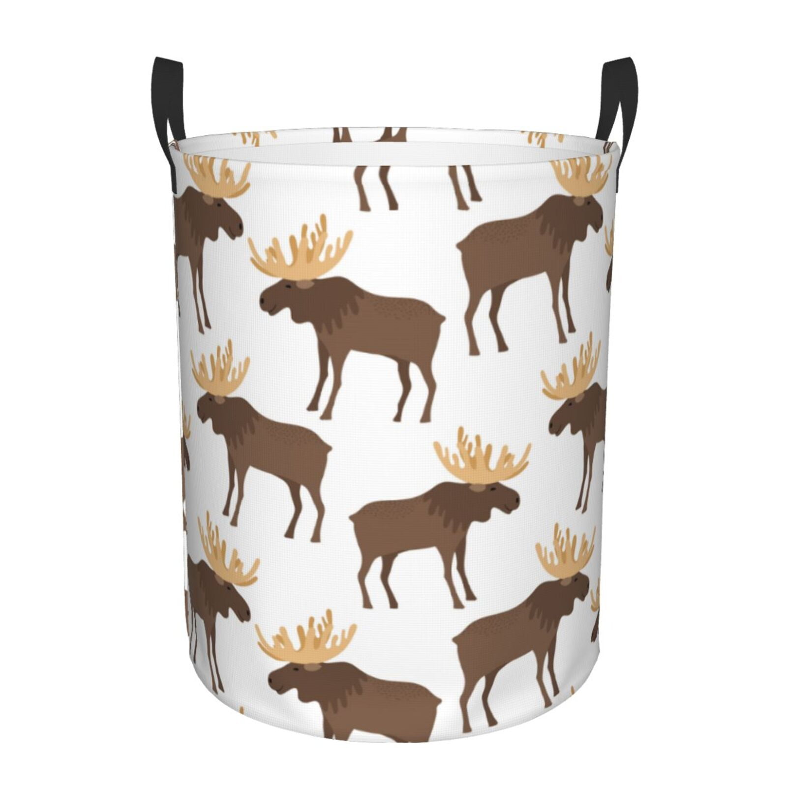 Laundry Basket with Handles - cute moose horns elk cartoon Freestanding Laundry Hamper Stands Up ...