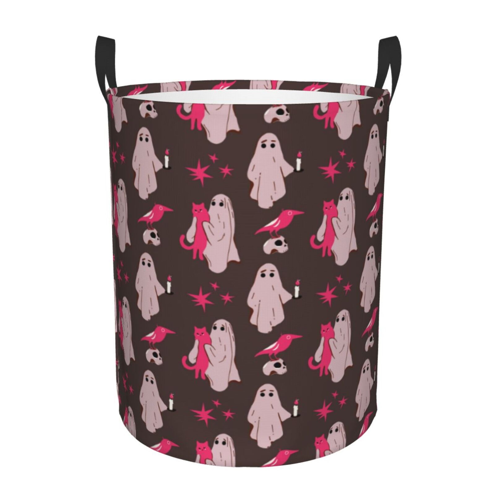 Laundry Basket with Handles - pink cat halloween spooky Freestanding ...