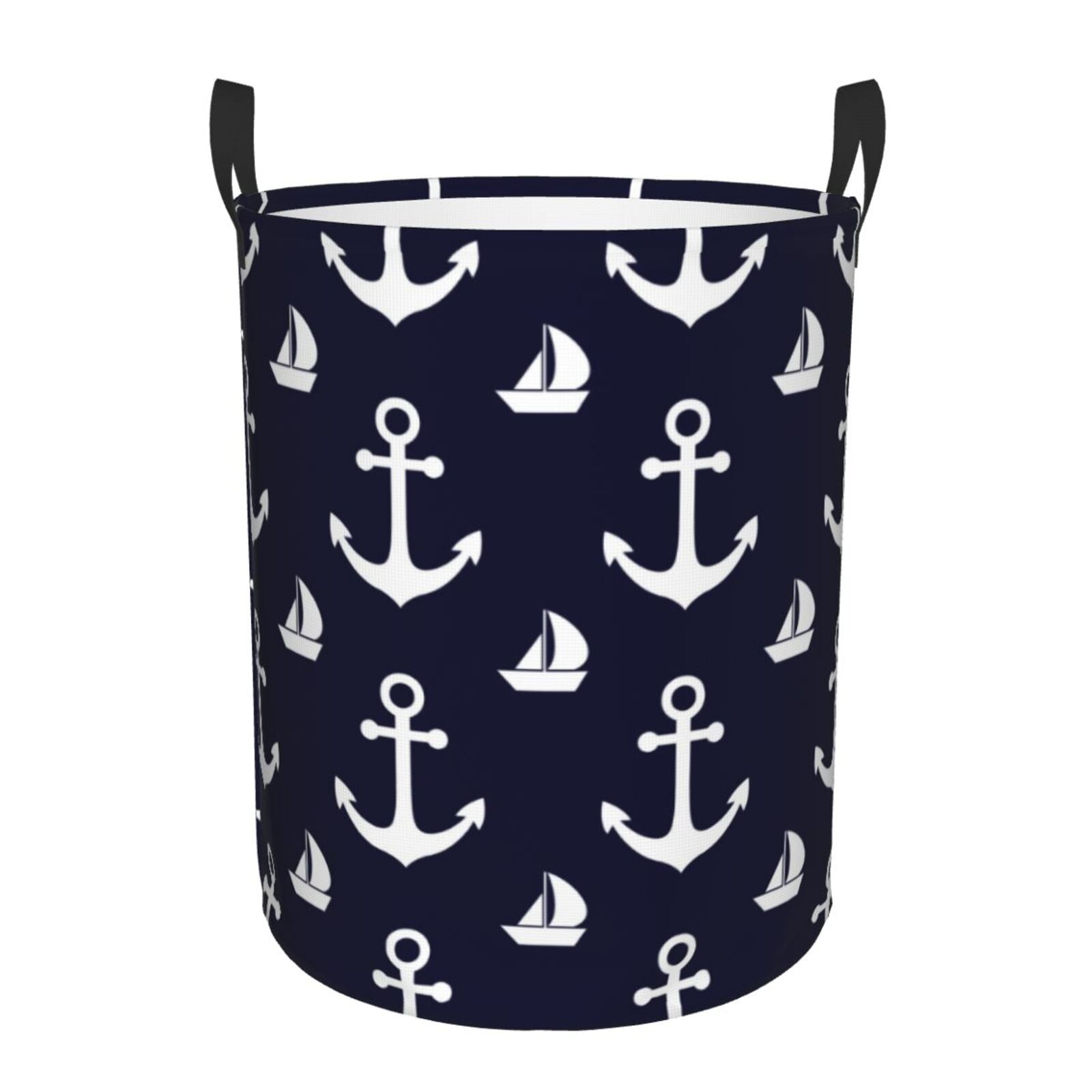 Laundry Basket with Handles - white Anchor Ship navyblue Freestanding ...
