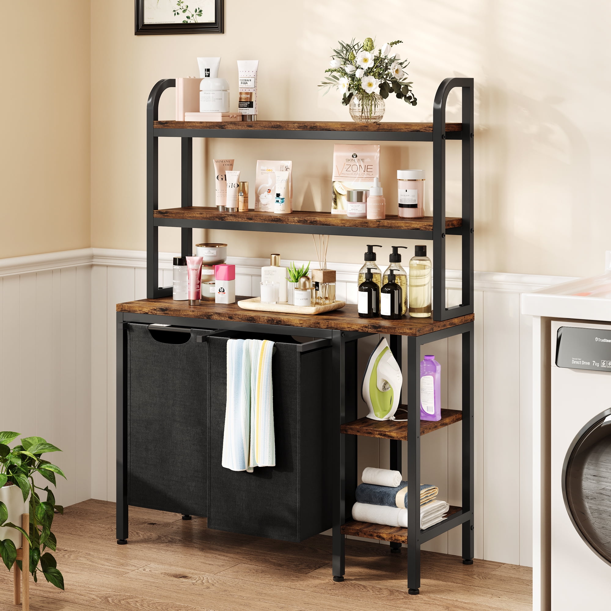 Laundry Basket,Laundry Hamper 2 Section with Side Shelves,3 Tiers ...