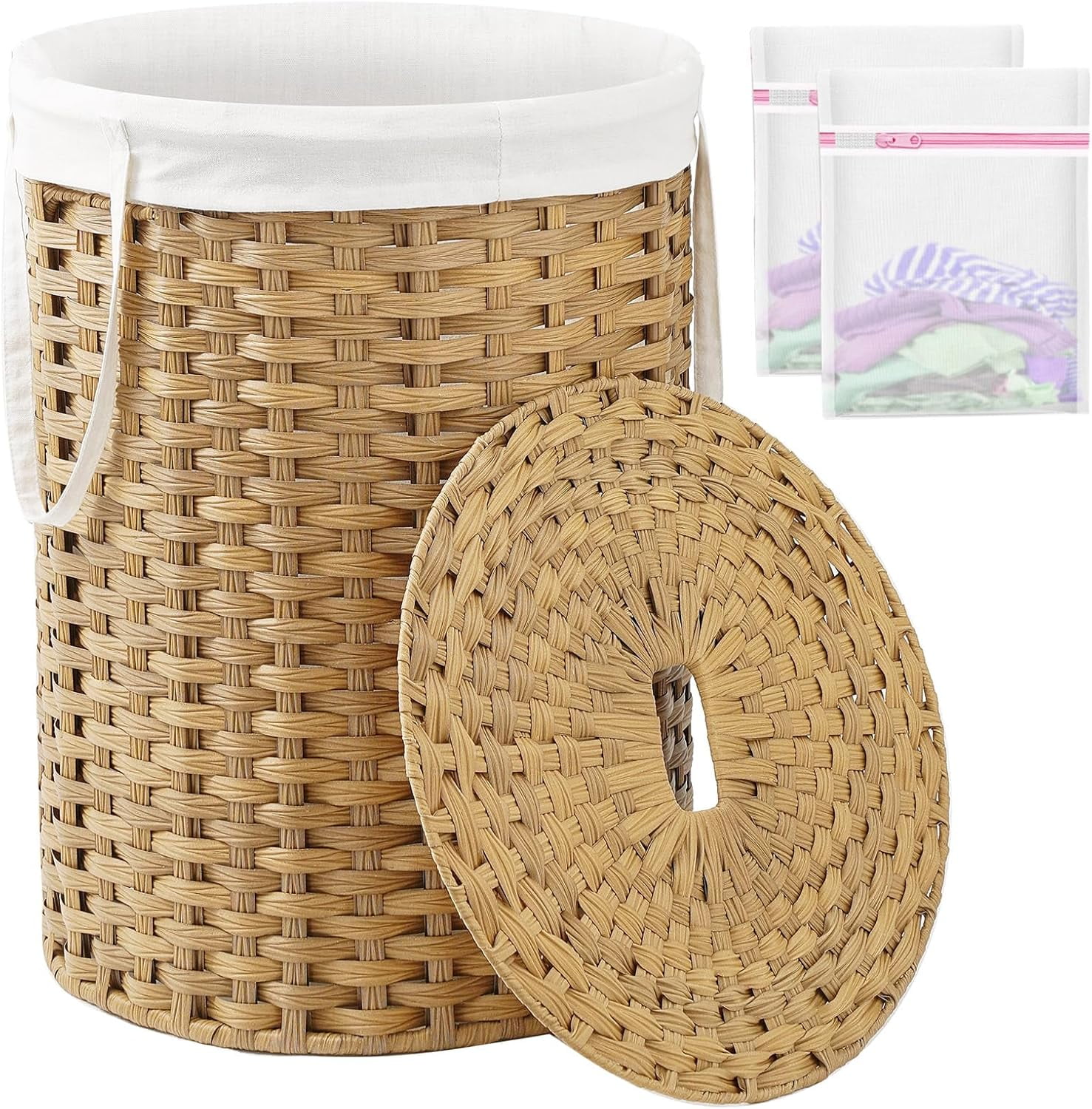 Laundry Basket with Lid Round Rattan Laundry Hamper with Lid and ...