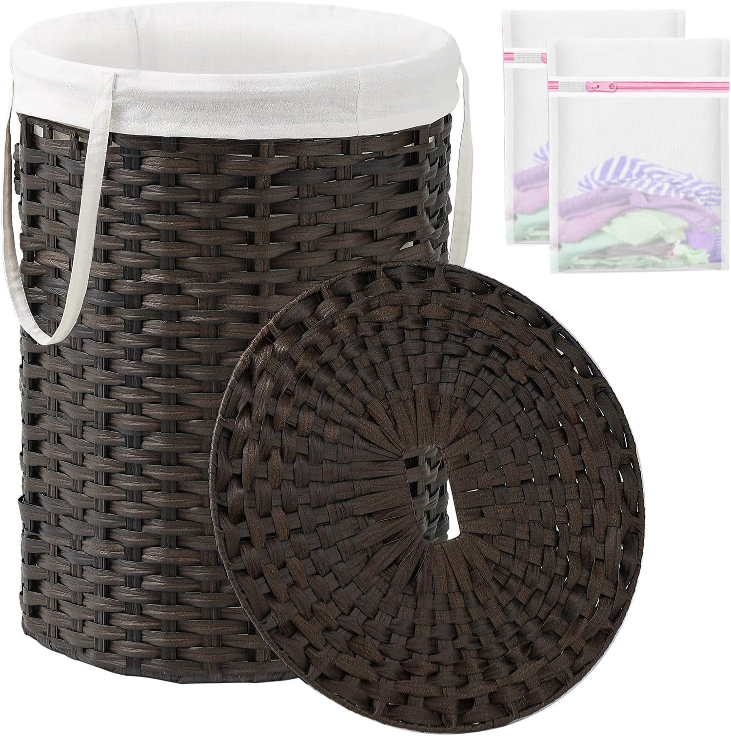 Laundry Basket with Lid Round Rattan Laundry Hamper with Lid and ...
